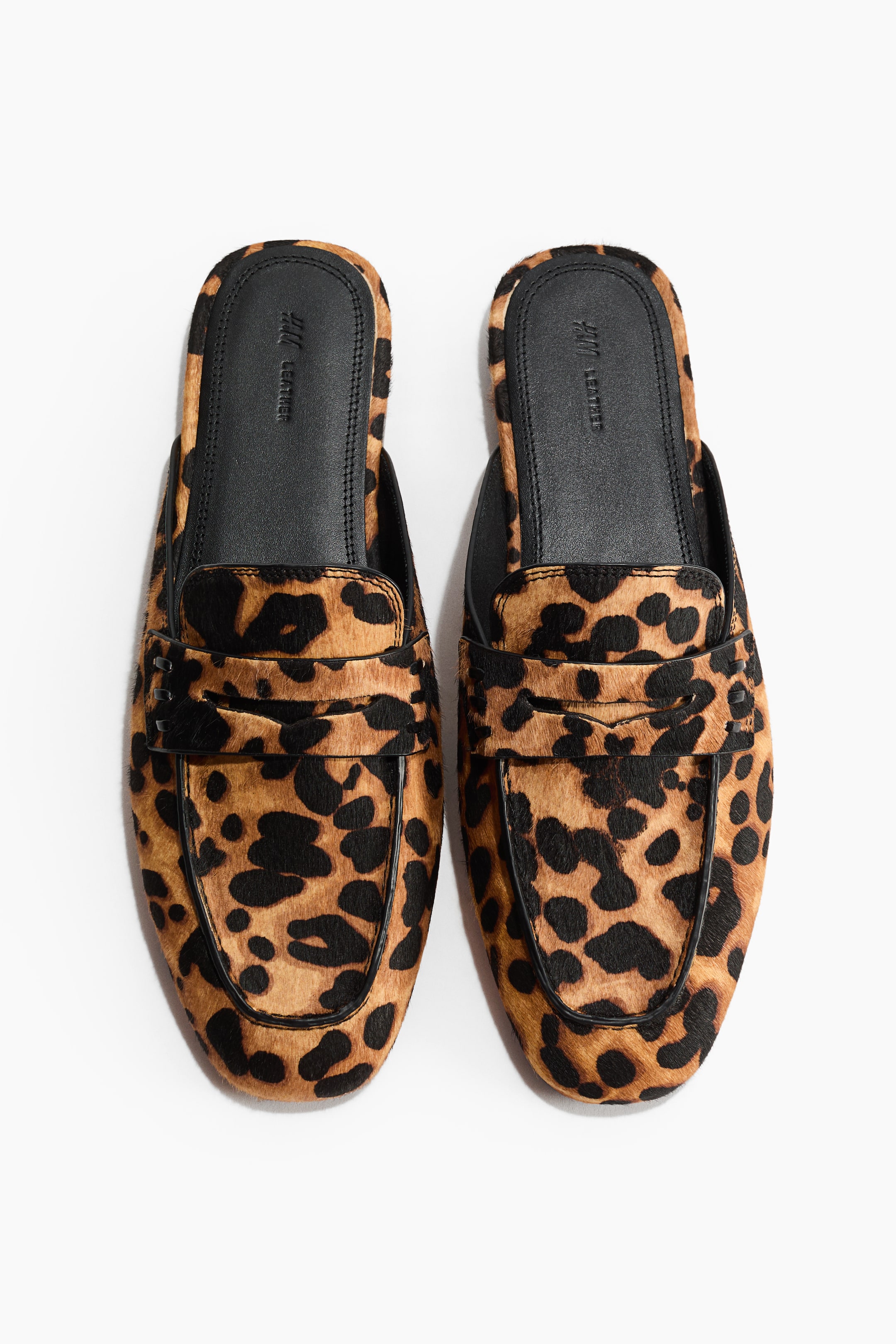 Women's Beige/Leopard print Leather loafer mules | H&M GB