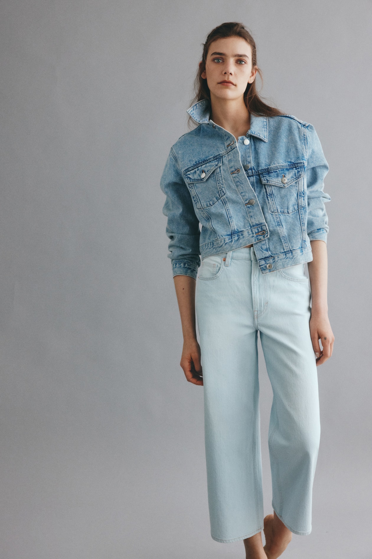 Women's Pale denim blue High Rise Wide Leg Cropped Jeans | H&M US