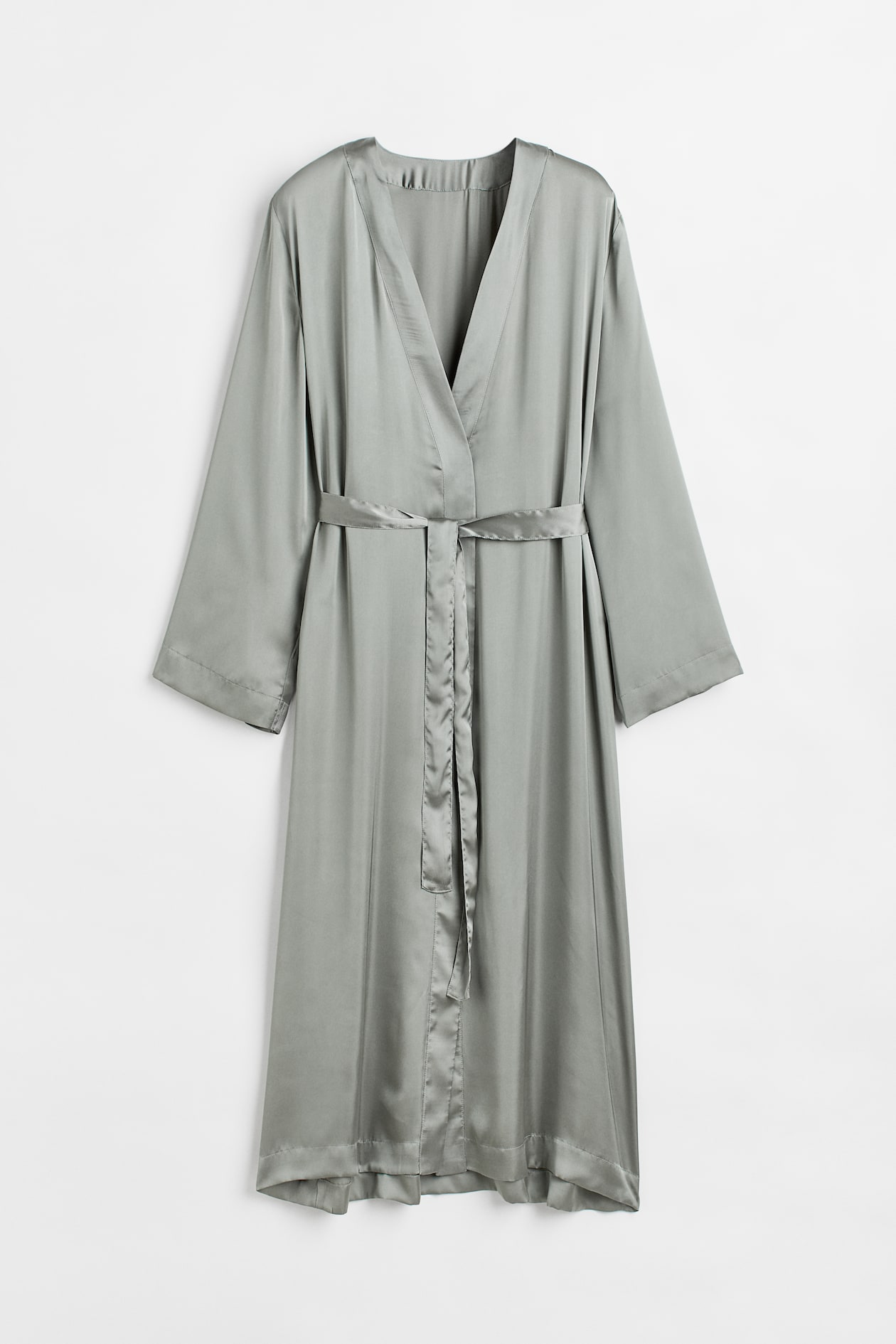 Bata lencera de satén - Manga larga - Midi - Verde caqui - MUJER | H&M ES