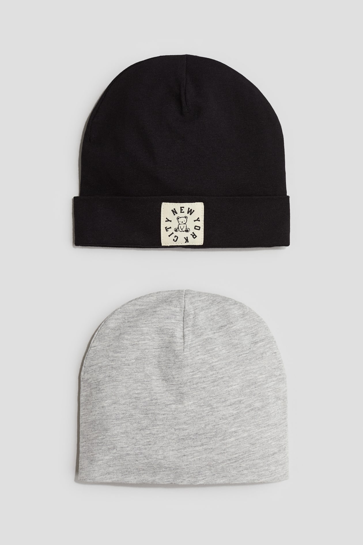 2-pack cotton jersey beanies - Black/Light grey marl - Kids | H&M GB