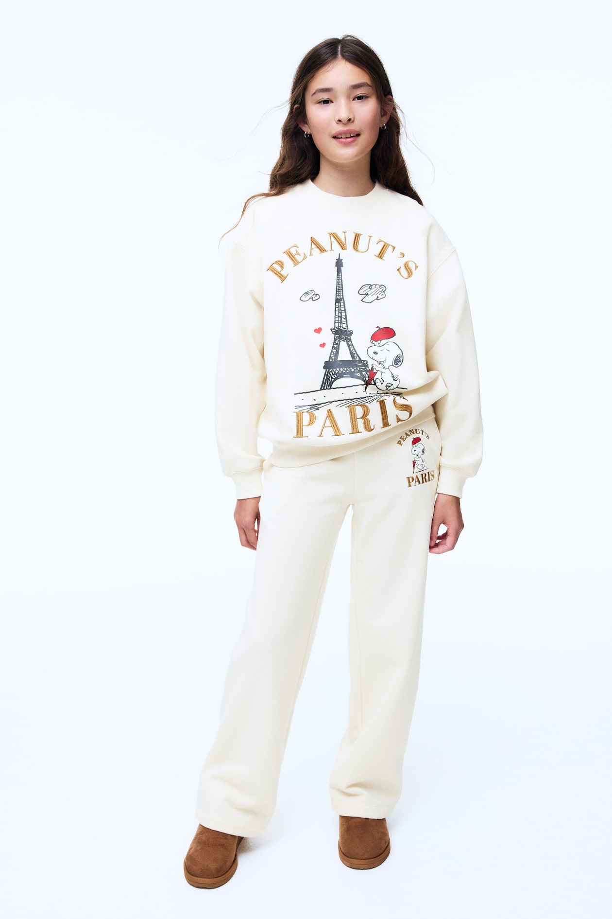 Cream/Snoopy Wide Brushed-Inside Joggers for kids | H&M US