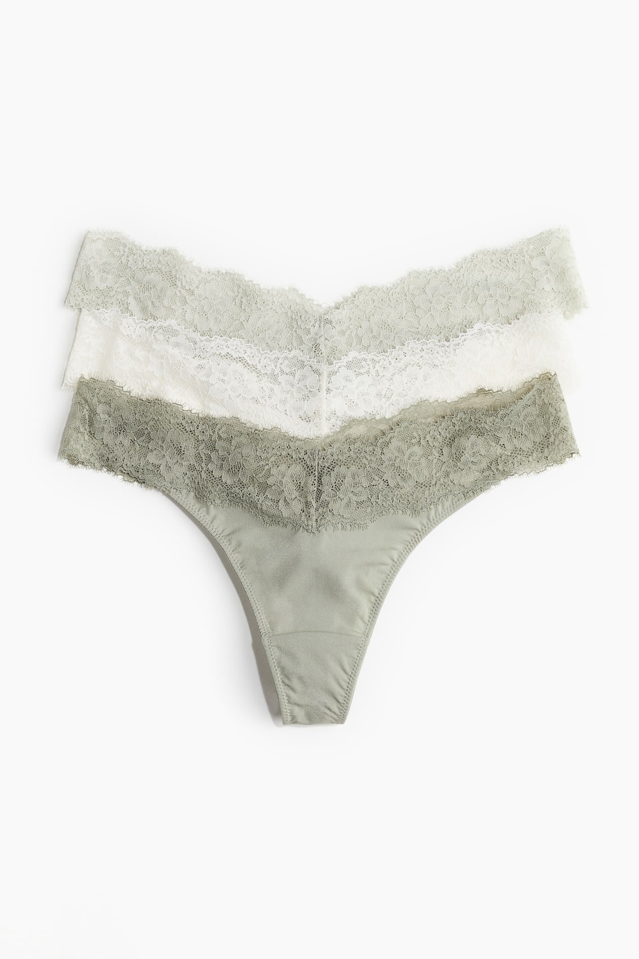 Figi thong 3-pak - Jasna zieleń khaki/Biały - ONA | H&M PL