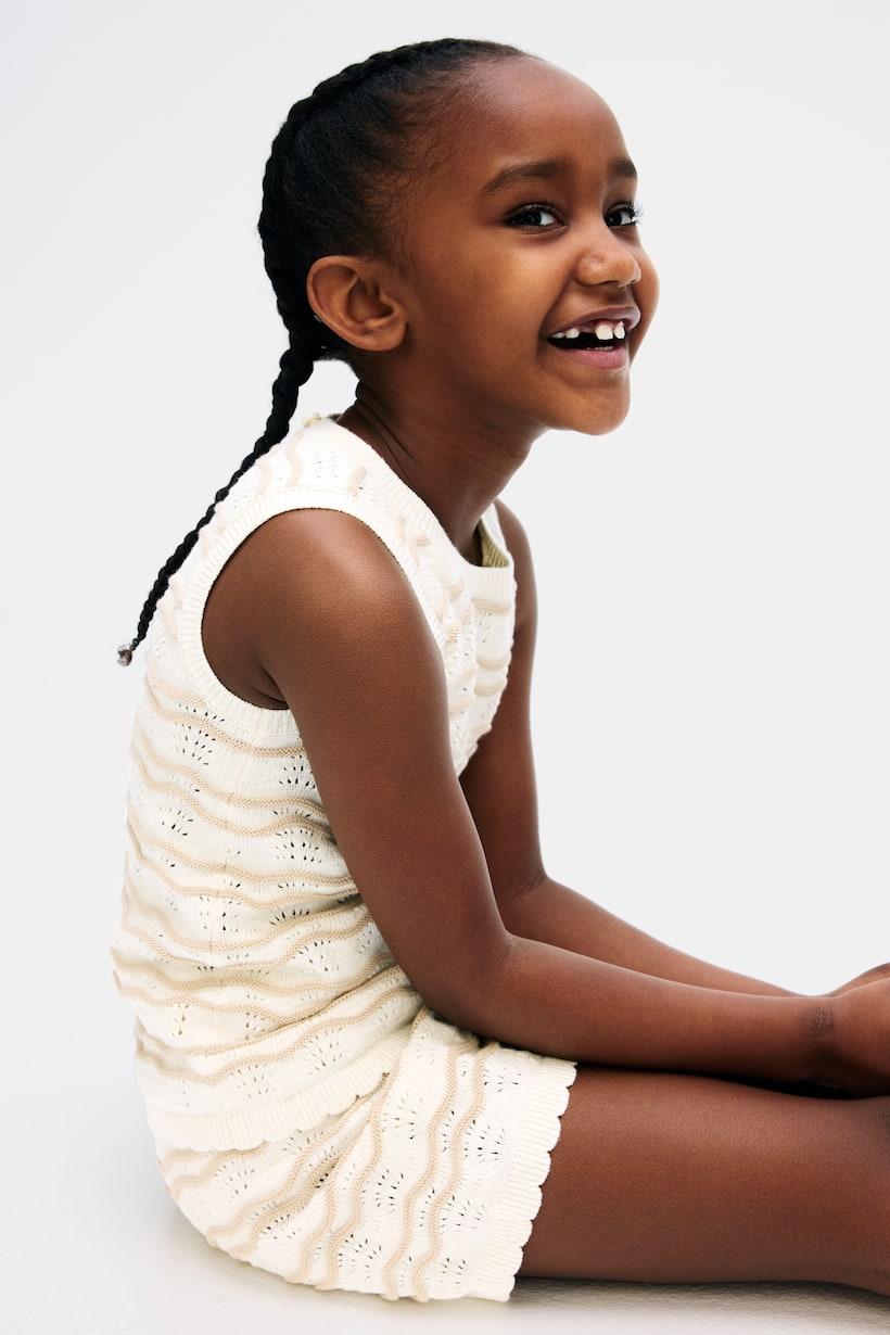 2-Piece Pointelle-Knit Set - White/beige striped - Kids | H&M US