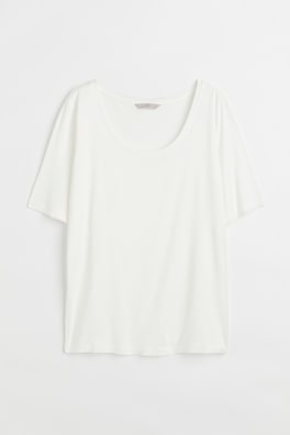 Low-cut T-shirt - Low-cut Neckline - Short sleeve - White - Ladies | H&M US