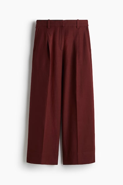 Women's Rust brown Wide-Leg Linen-Blend Pants | H&M US