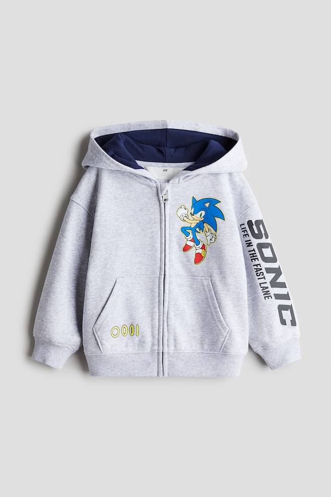 Printed Hooded Jacket - Gray/Sonic the Hedgehog - Kids | H&M US