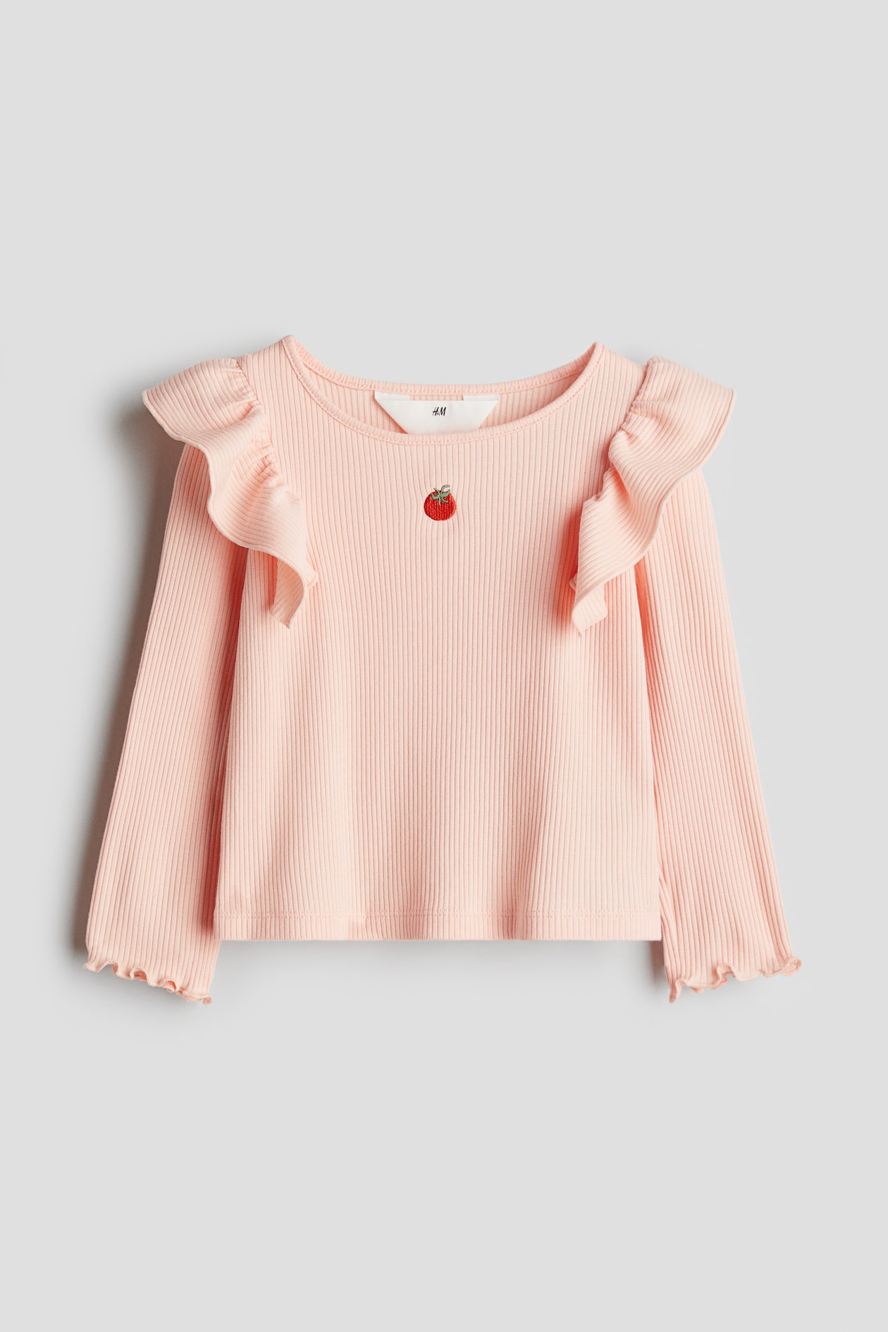 Top en punto de algodón con olanes - Durazno claro/Tomate - Kids | H&M MX