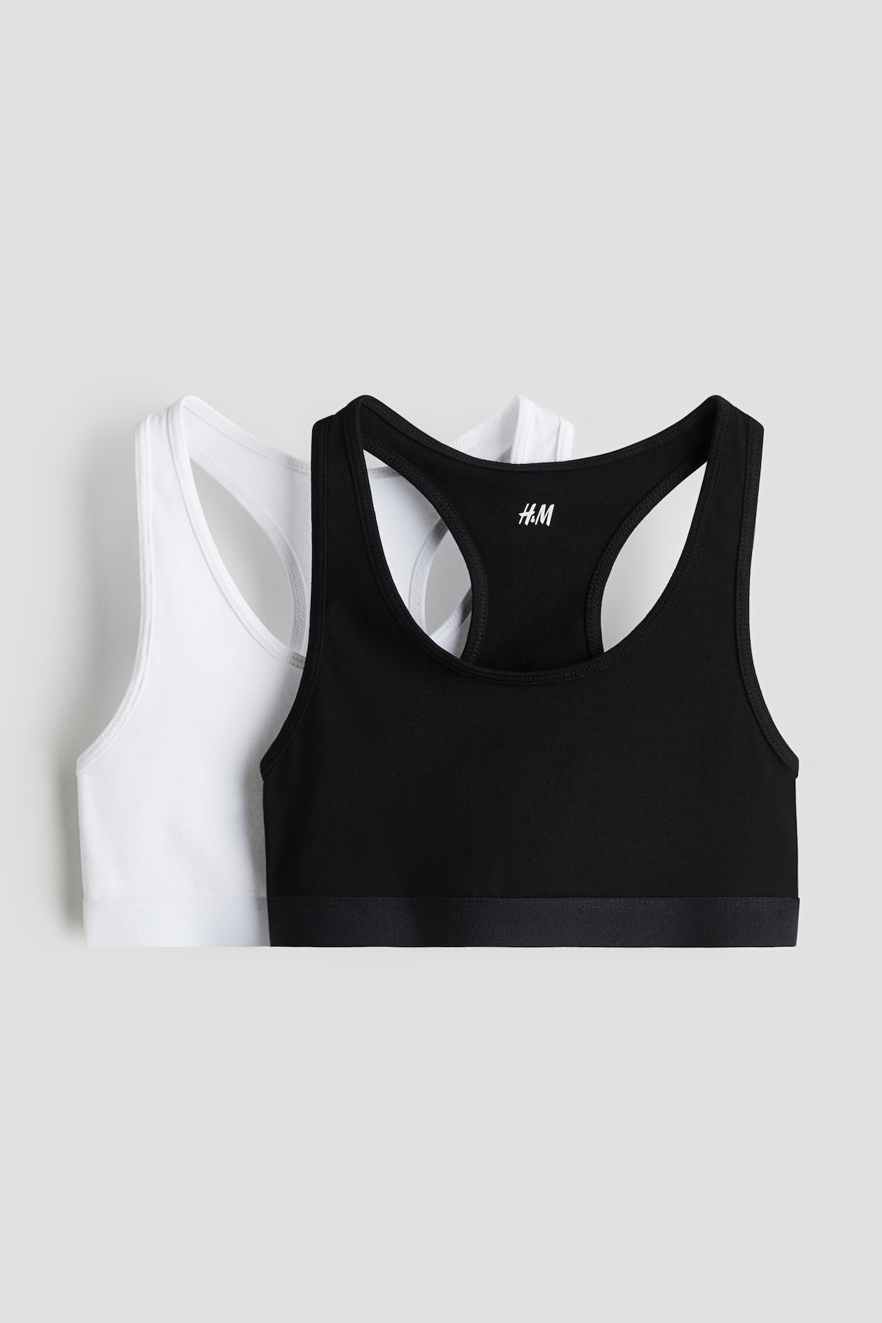 2-pack Cotton Jersey Crop Tops - Black/white - Kids | H&M US