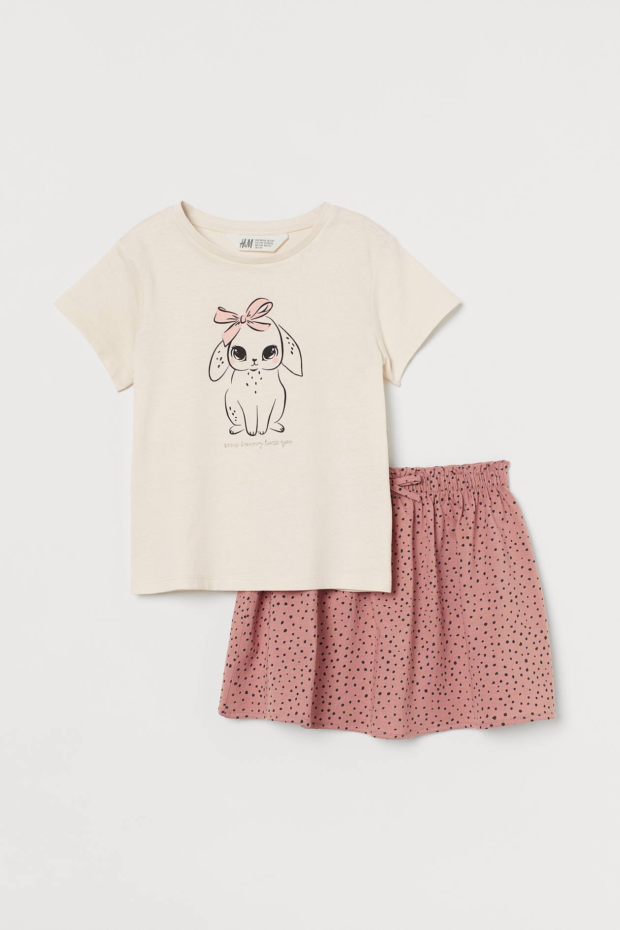 2-piece Cotton Set - Light beige/rabbit - Kids | H&M CA