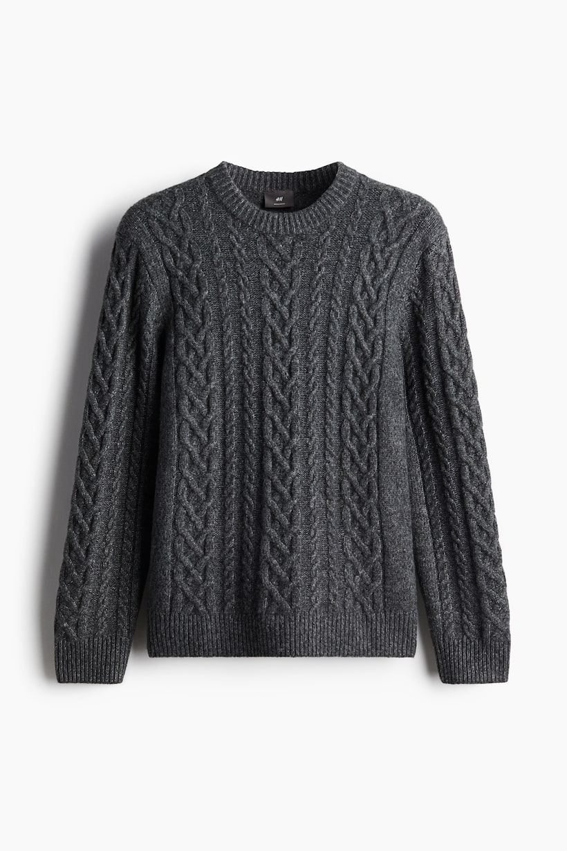 Regular Fit Cable-Knit Sweater - Dark gray melange - Men | H&M US