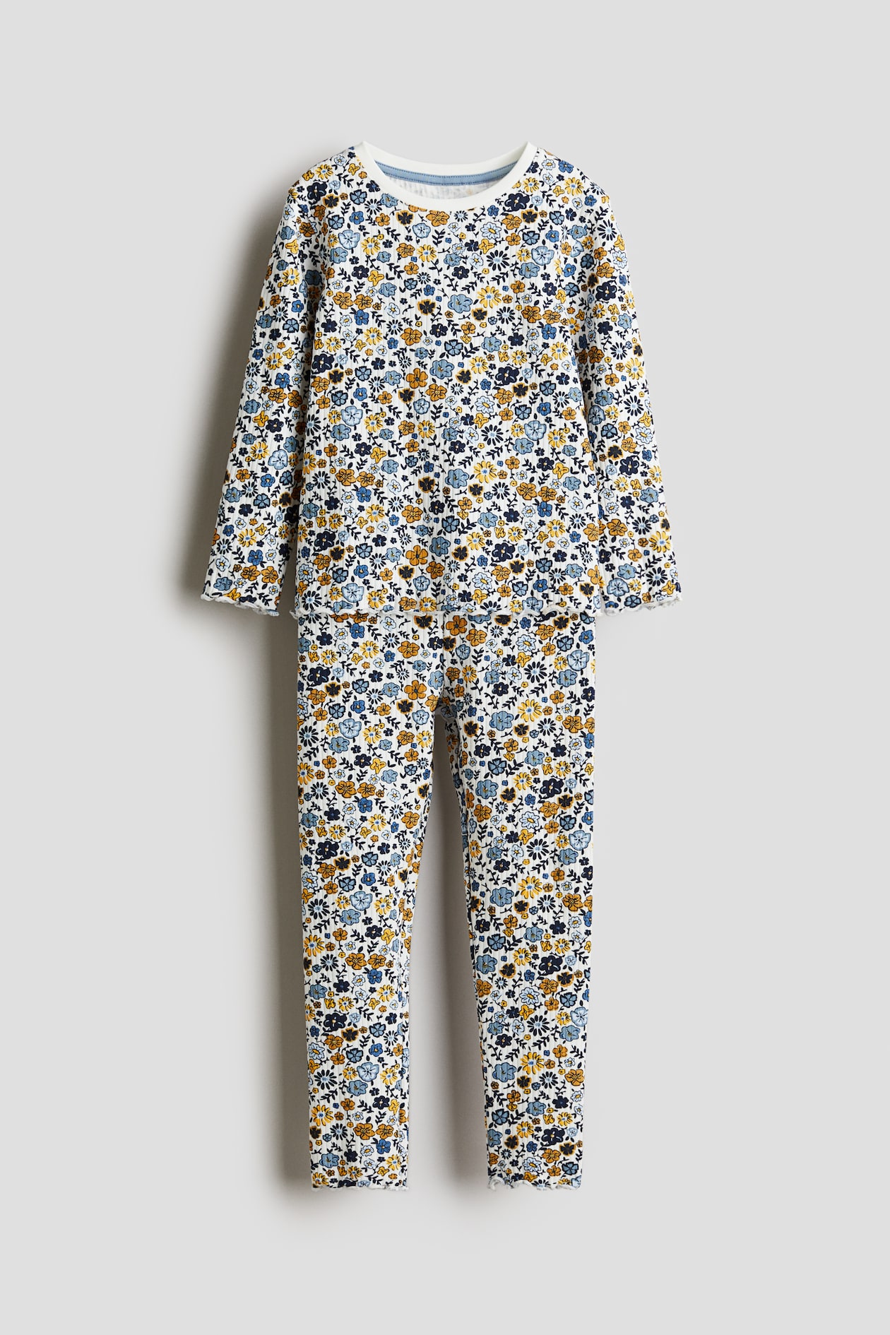 Blue/Floral Ribbed cotton pyjamas for kids | H&M GB
