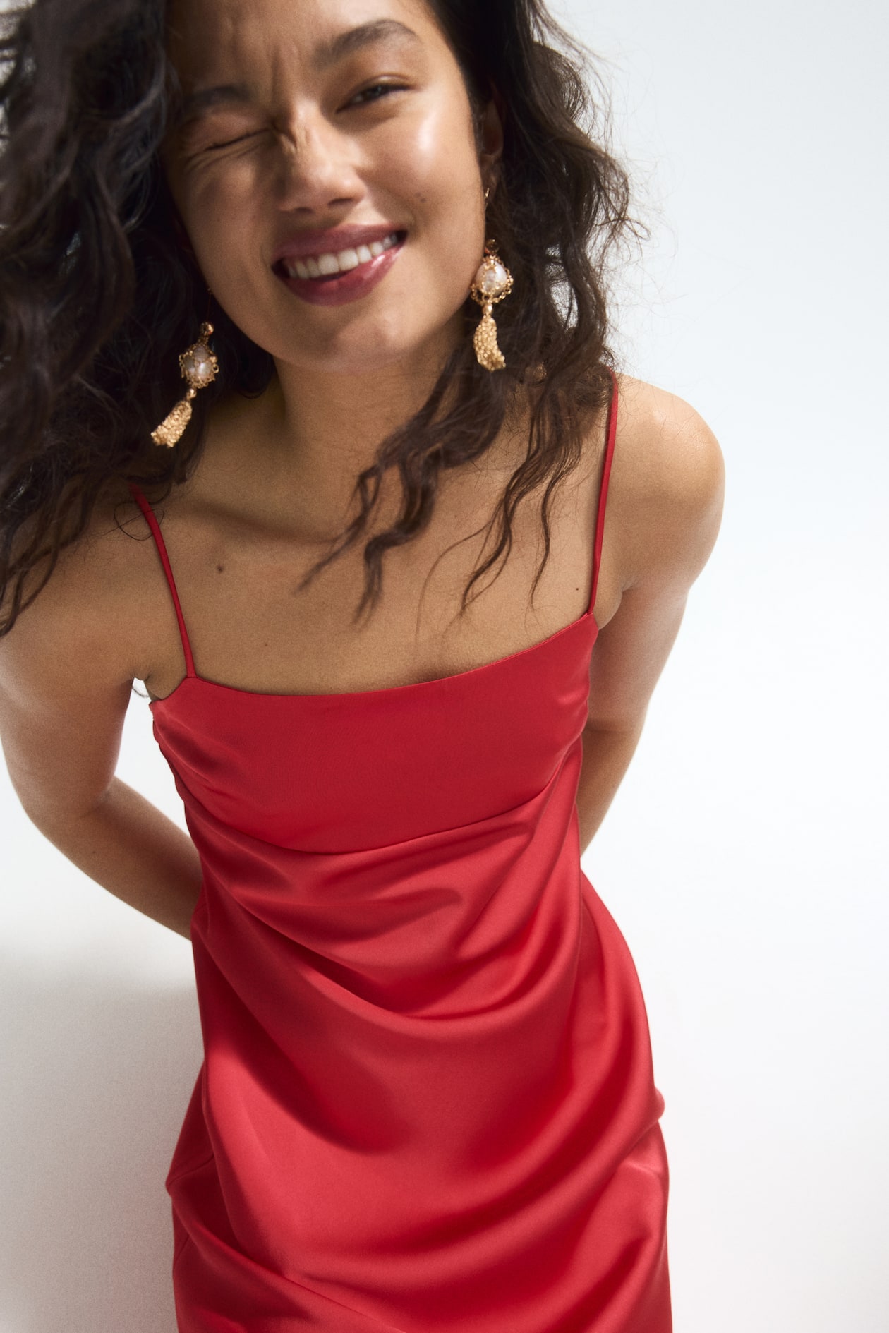 Women's Bright red Tie-Detail Maxi Dress - Maxi - Slim fit - Plunge ...