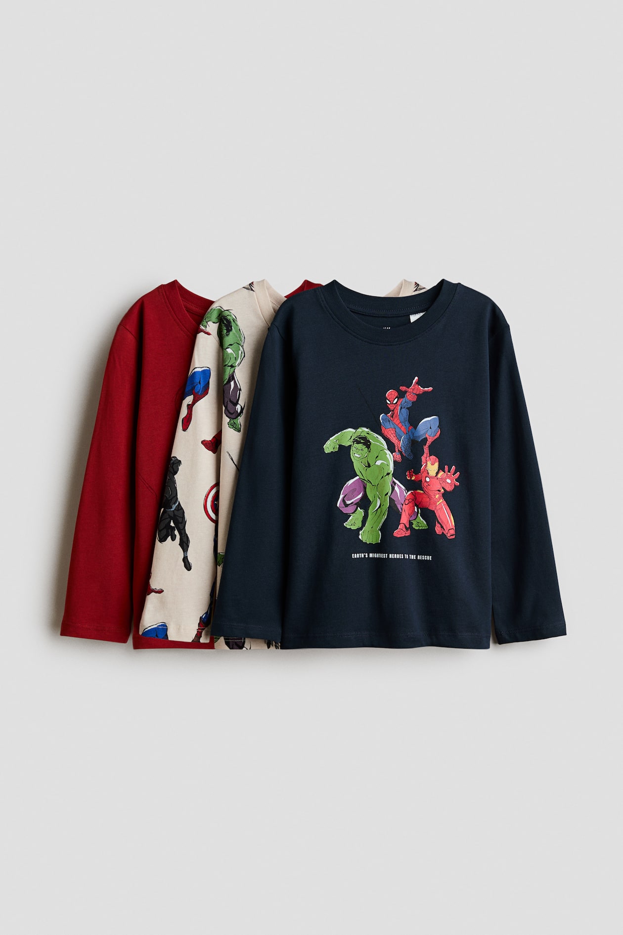 3-pack Long-sleeved T-shirts - Navy blue/Marvel Comics - Kids | H&M US