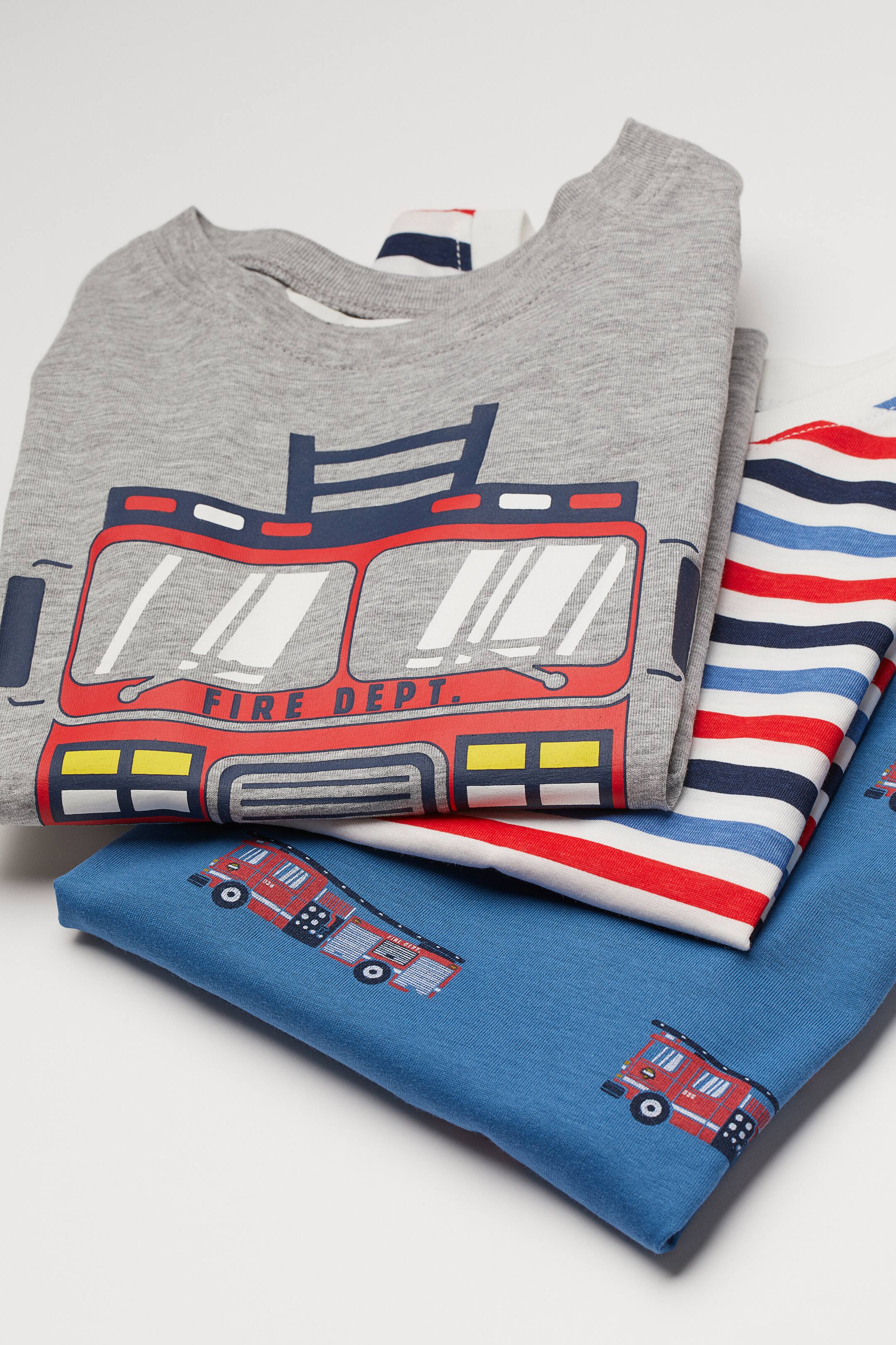 3-pack cotton T-shirts - Grey marl/Fire engines - Kids | H&M GB