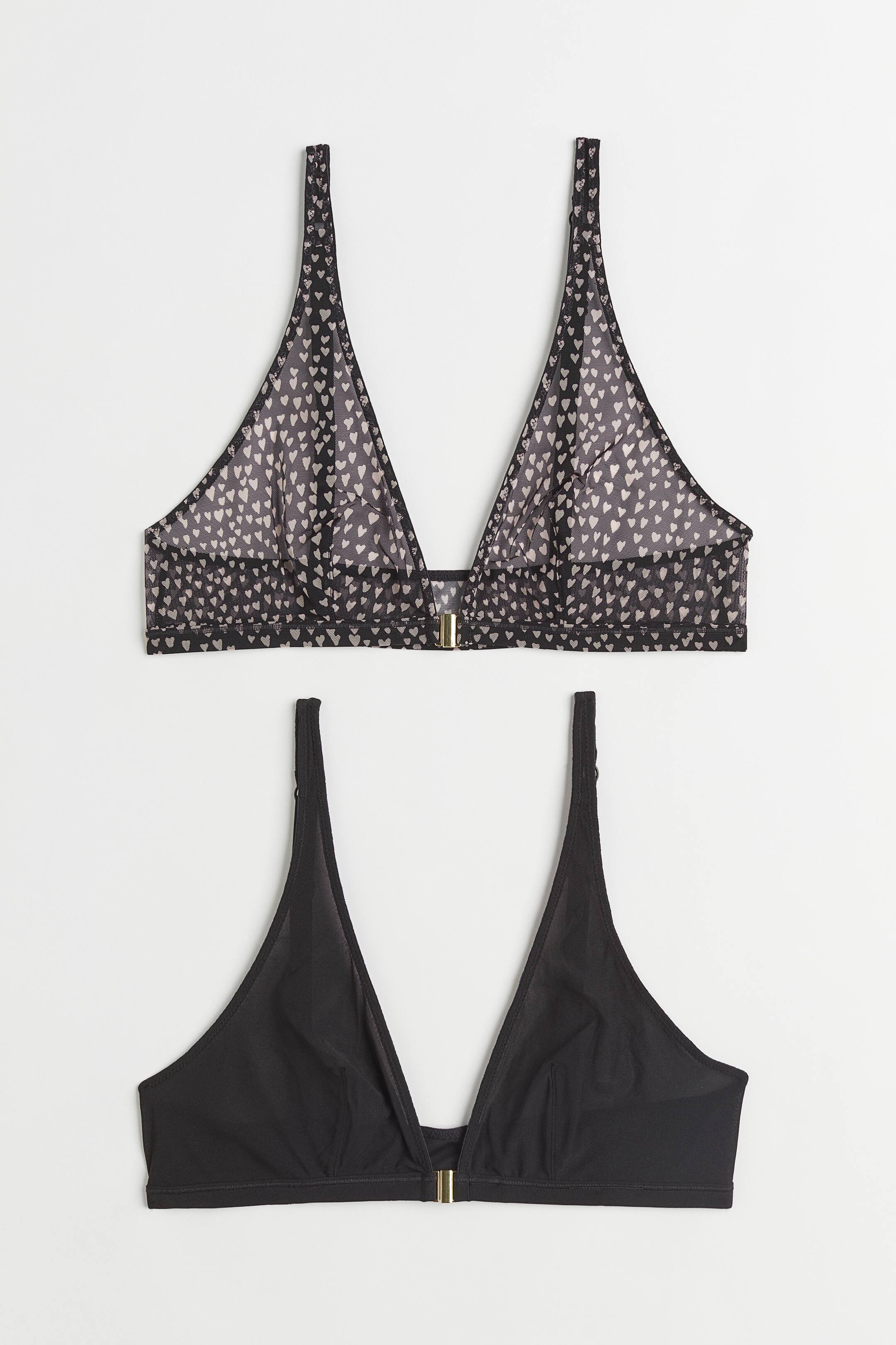 2-pak blød bh i mesh - Sort/Hjerter - DAME | H&M DK