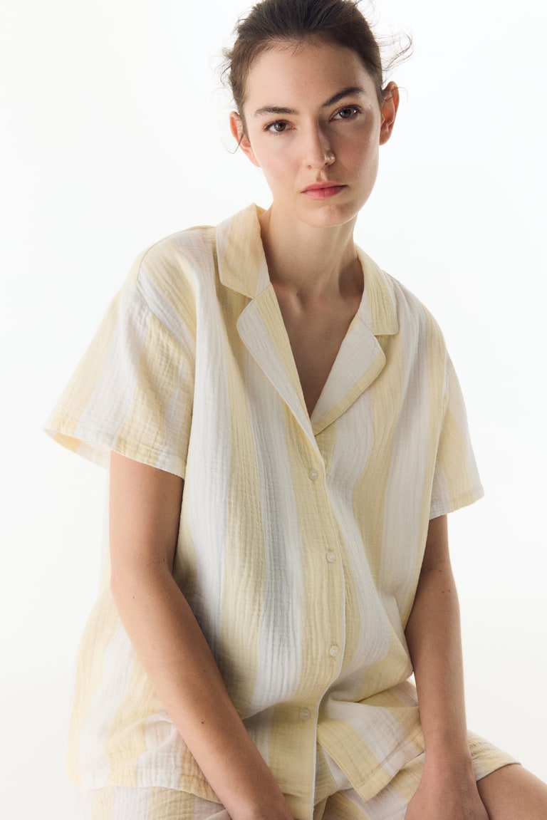 MAMA Cotton Muslin Pajamas - Light yellow/striped - Ladies | H&M US