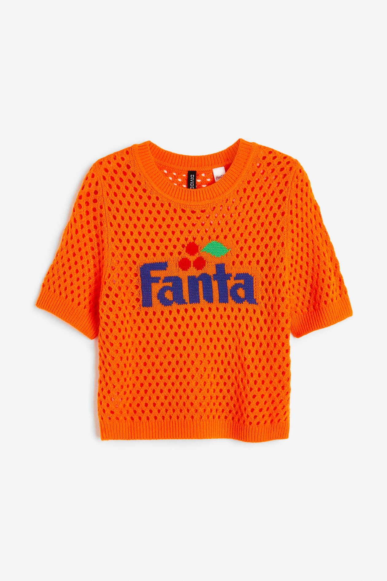 Motif-front hole-knit top - Orange/Fanta - Ladies | H&M GB