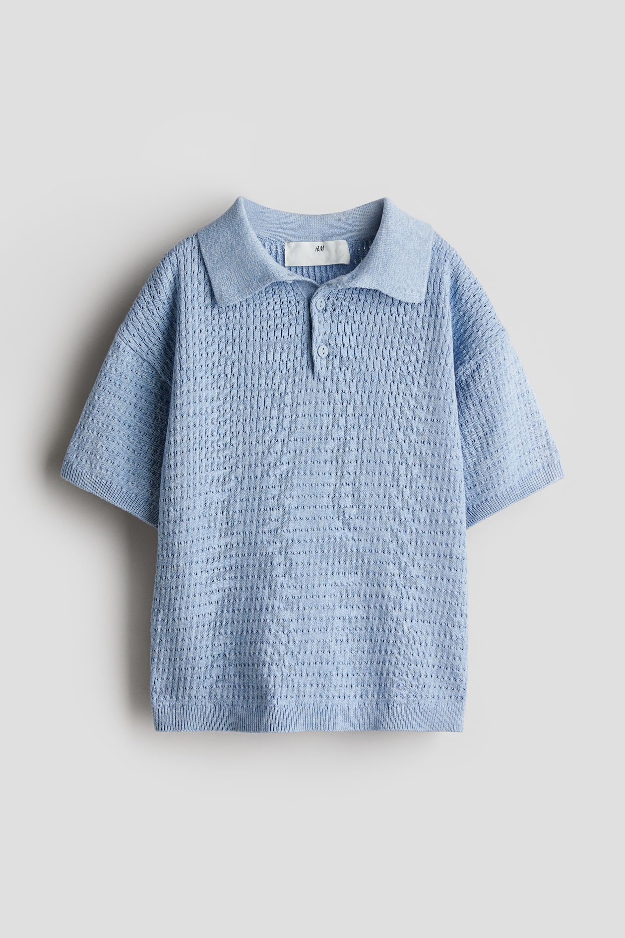 Light dusty blue Cotton-Knit Polo Shirt for kids - Long | H&M CA