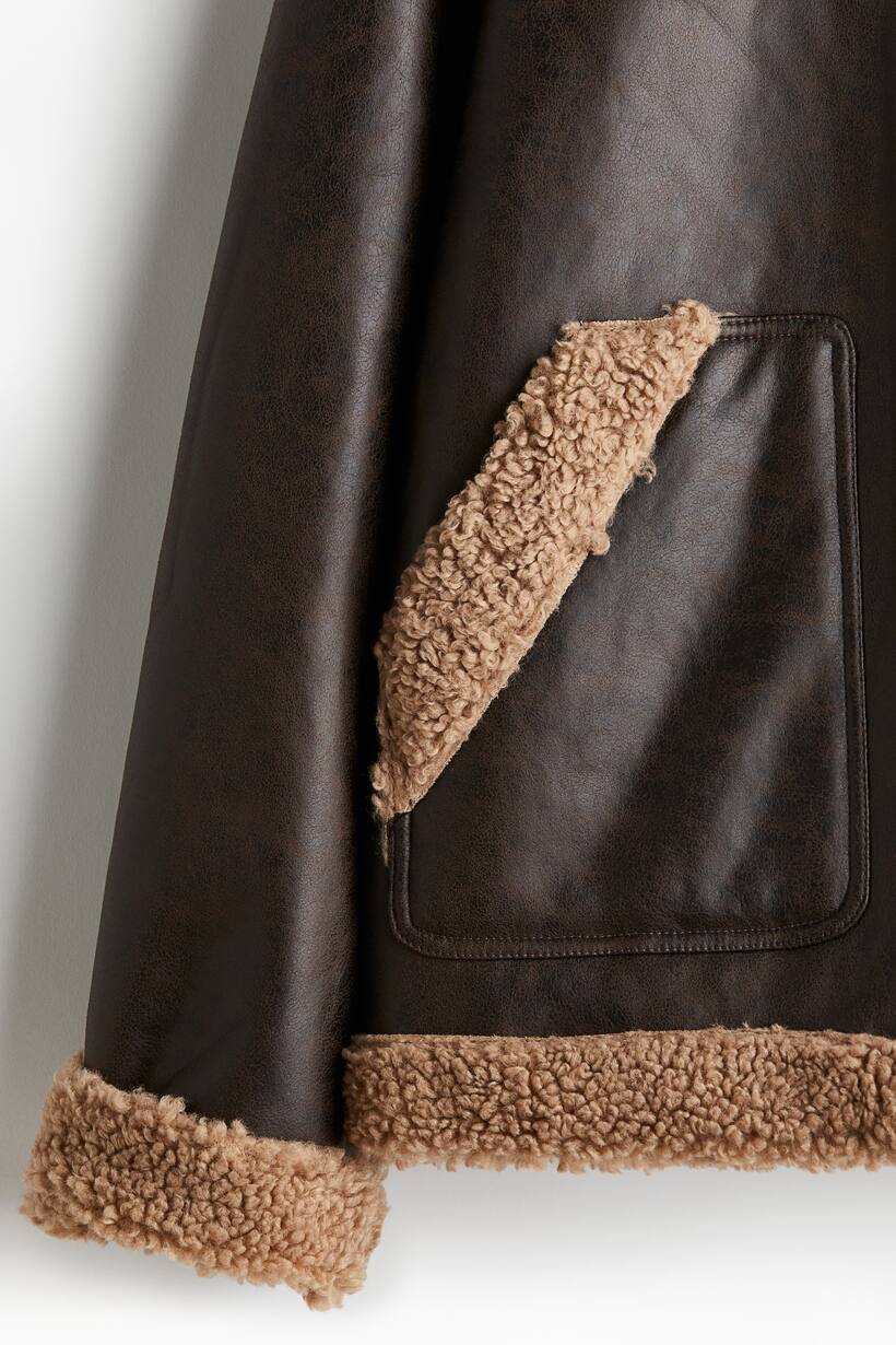 Men’s Brown/Beige Regular Fit Teddy-trimmed jacket | H&M GB
