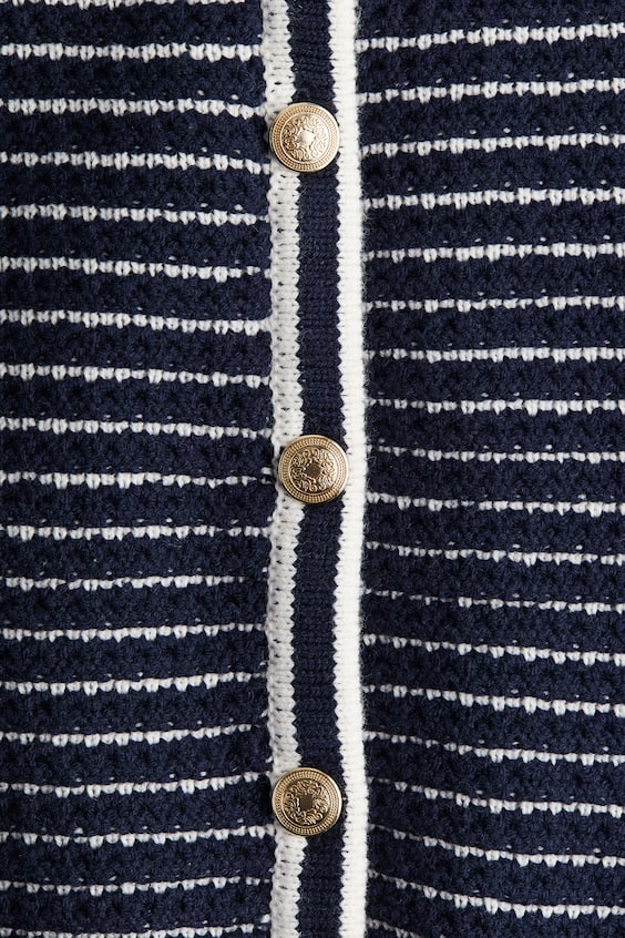 Textured-Knit Low-Cut Cardigan - Dark blue/striped - Ladies | H&M US