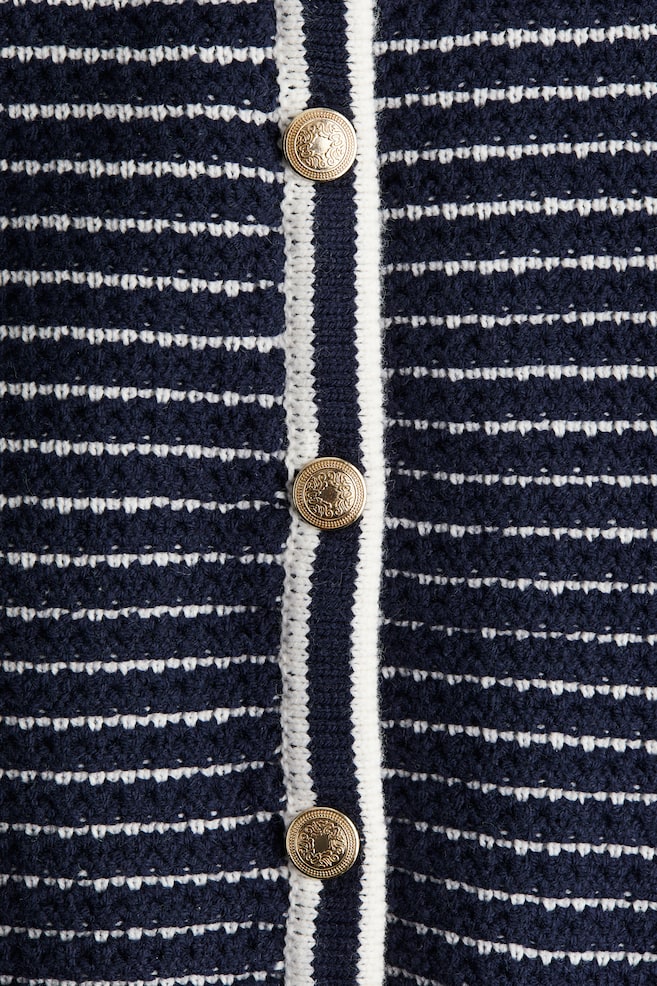 Textured-Knit Low-Cut Cardigan - Dark blue/striped - Ladies | H&M US