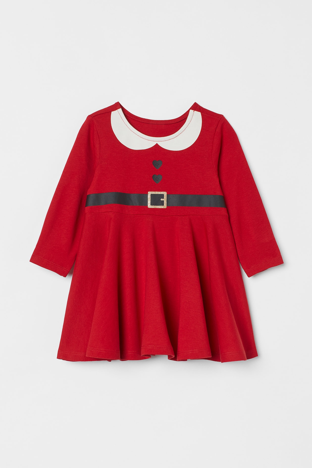 Cotton jersey dress - Round neck - Long sleeve - Red/Santa - Kids | H&M GB