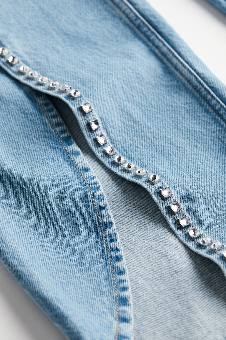 Women's Denim blue Rhinestone-embellished slit-hem jeans | H&M GB