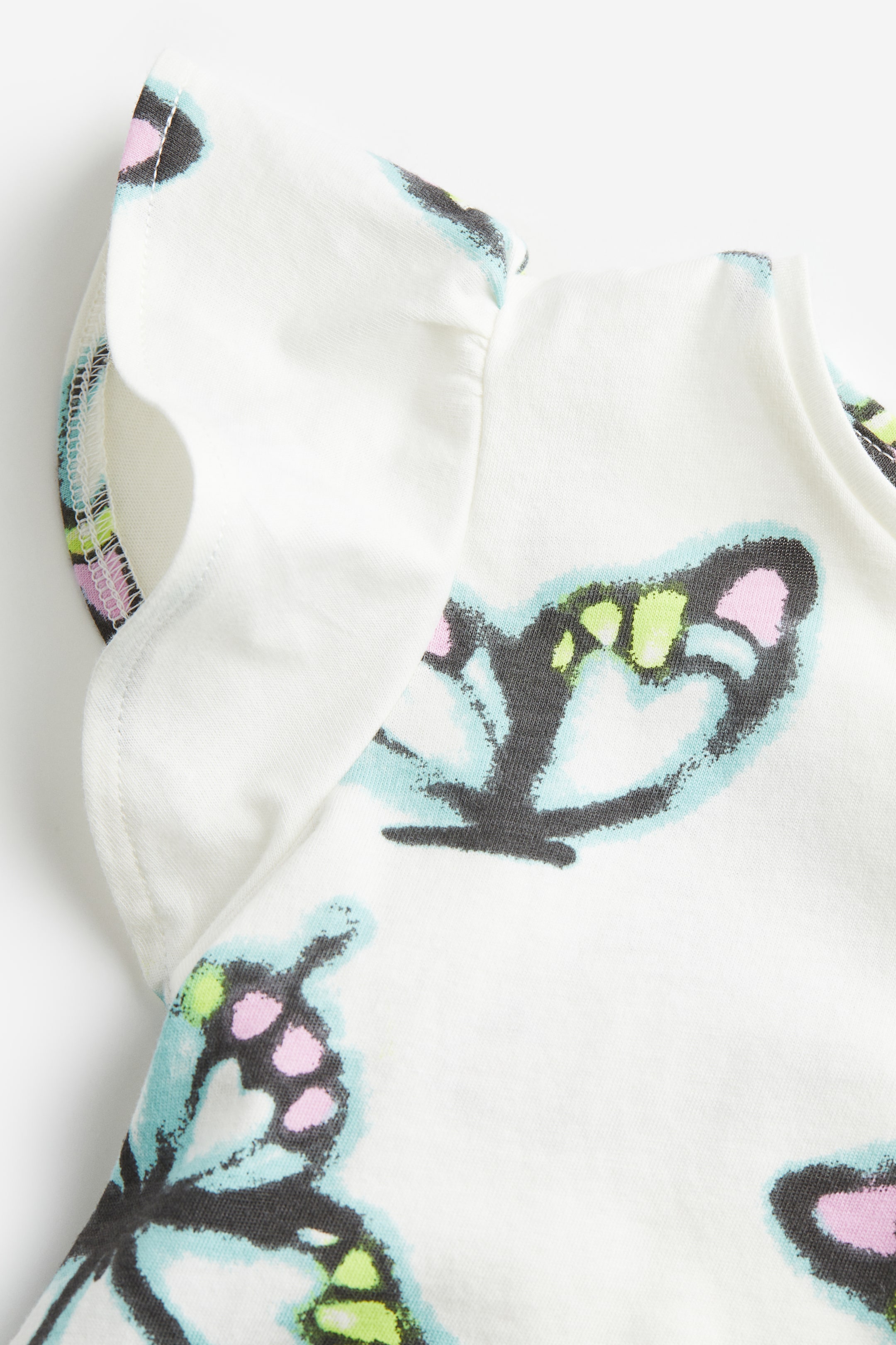 Flutter-sleeved jersey top - White/butterflies - Kids | H&M PH