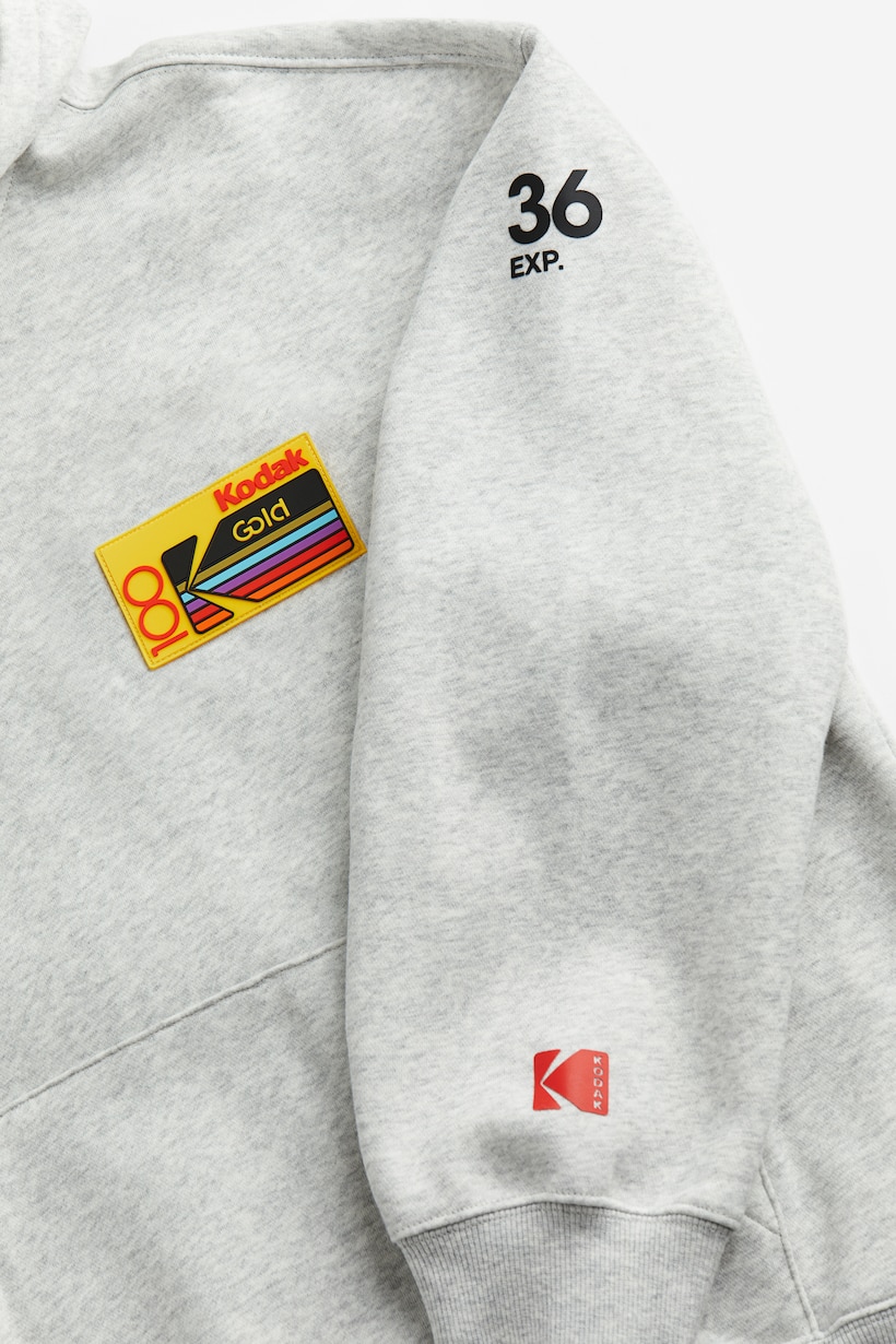 Oversized Fit Printed Hoodie - Light gray melange/Kodak - Men | H&M US