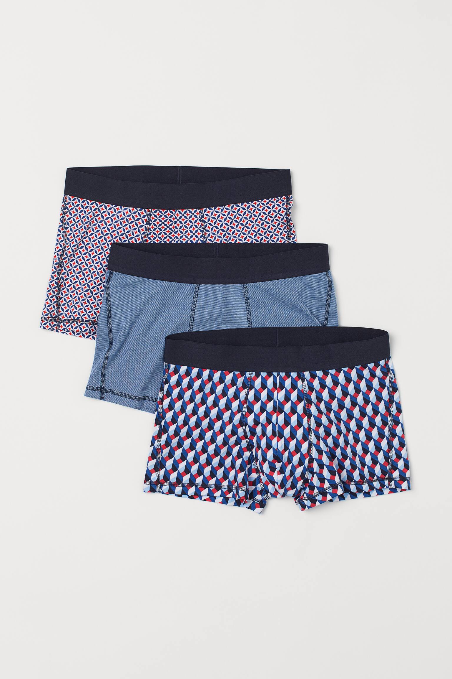 3-pack Short Cotton Boxer Shorts - Dark blue/patterned - Men | H&M US