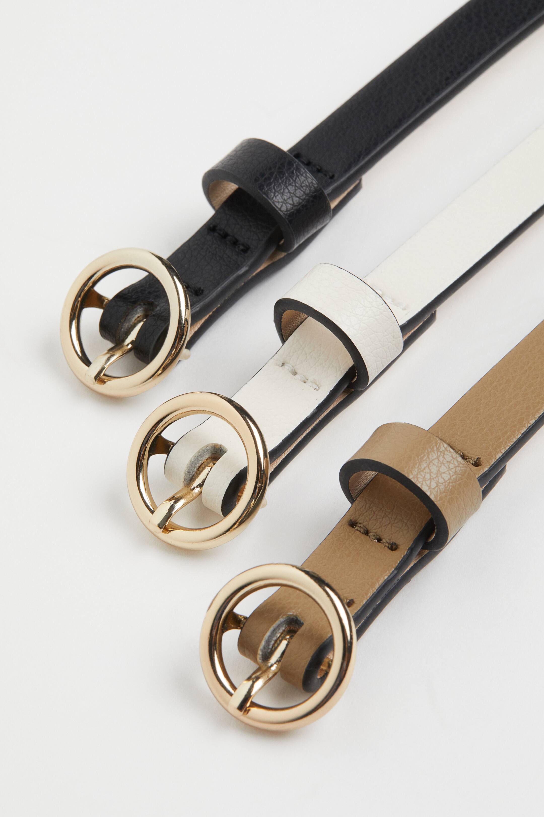 3-pack narrow belts - Black/Beige/White - Ladies | H&M IN