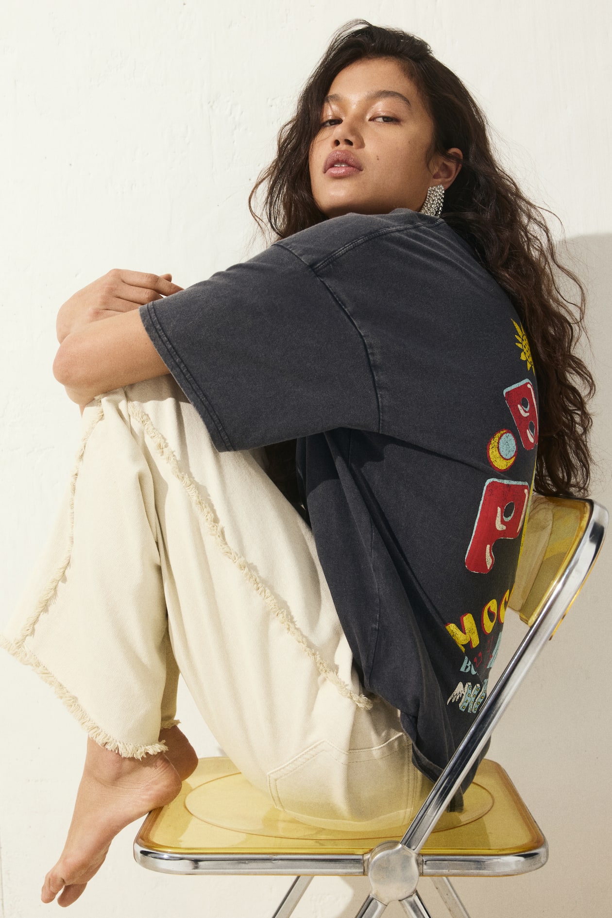 Oversized printed T-shirt - Washed black/Pacha - Ladies | H&M IN