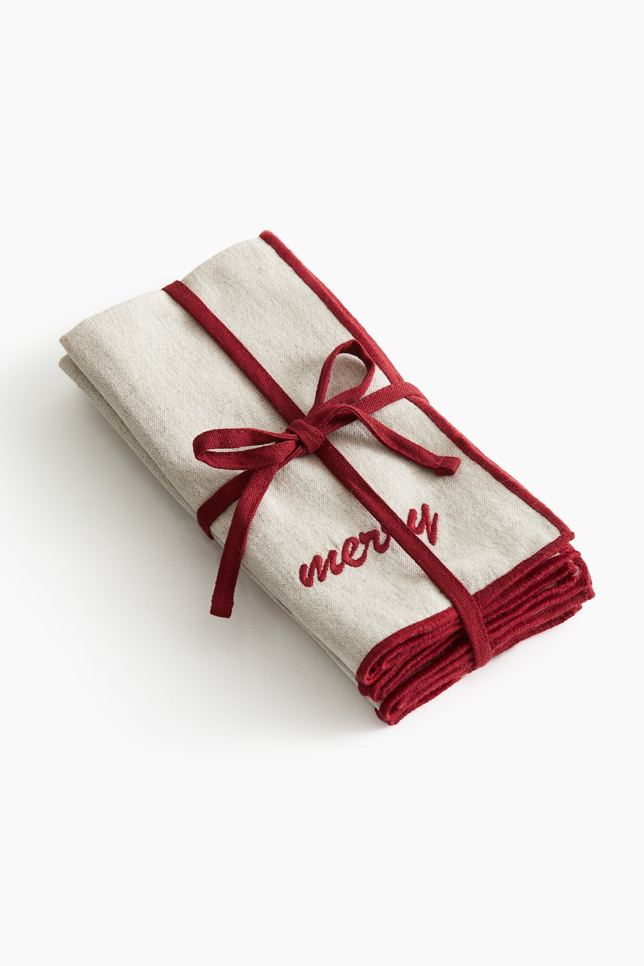 4-pack brodert serviett - Beige/Rød - Home All | H&M NO