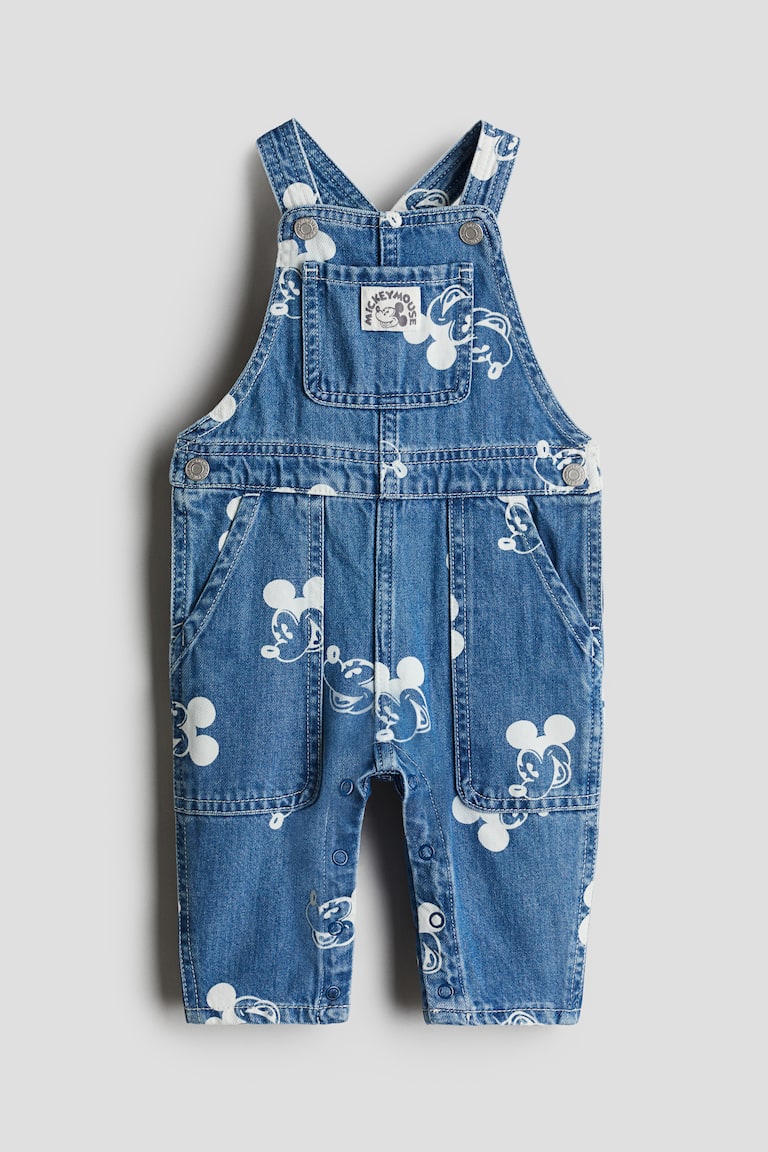 Denim blue/Mickey Mouse Printed Denim Overalls for kids | H&M CA