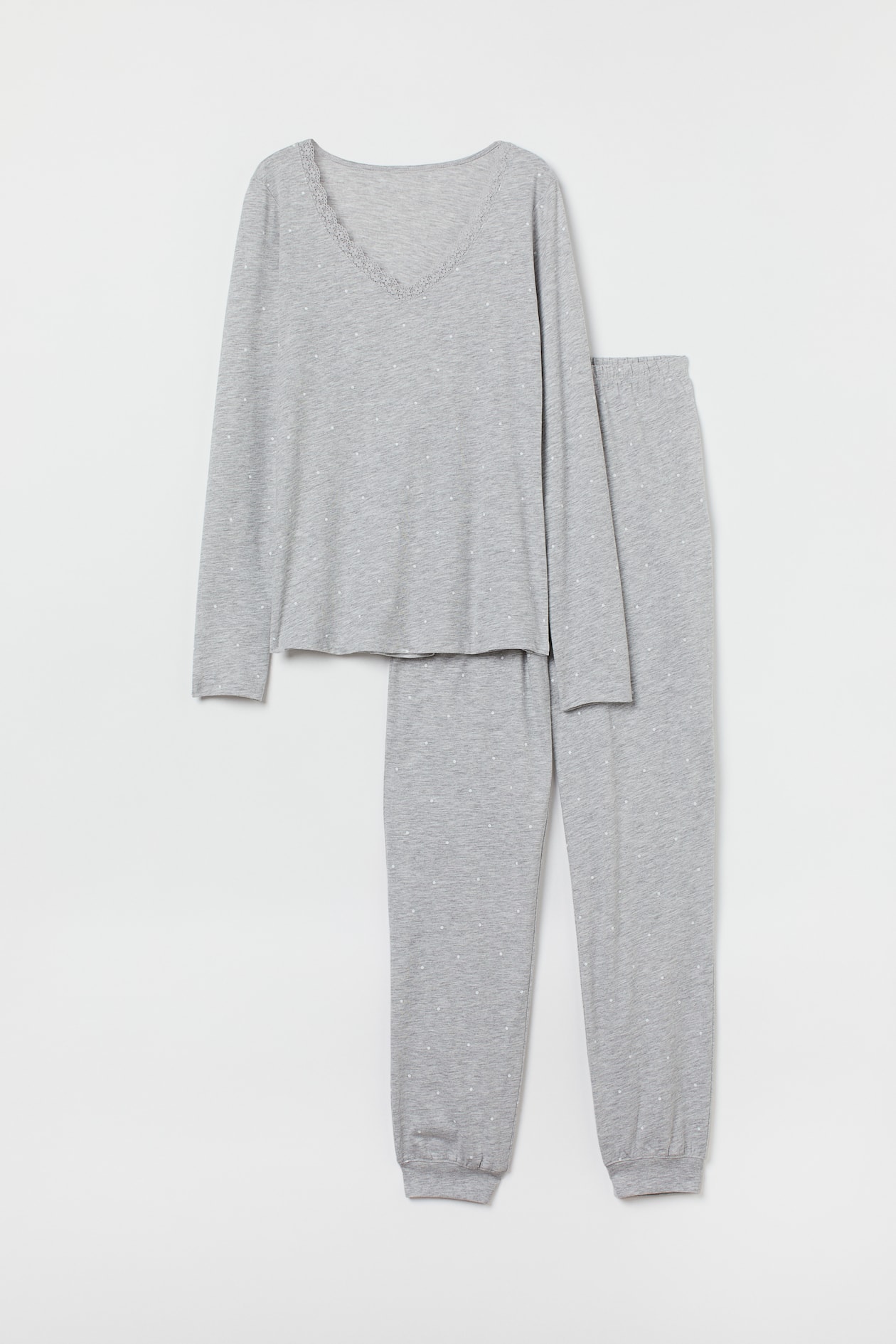 Pyjamas - V-neck - Long sleeve - Light grey marl/Spotted - Ladies | H&M GB
