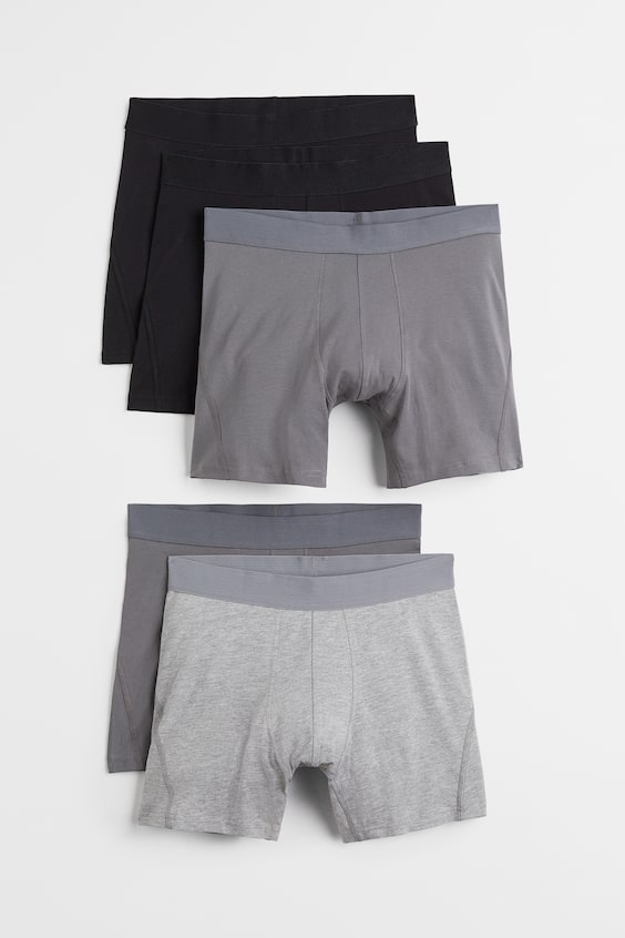 5-pack Mid-Length Boxer Briefs with Lycra® - Gray/black - Men | H&M US