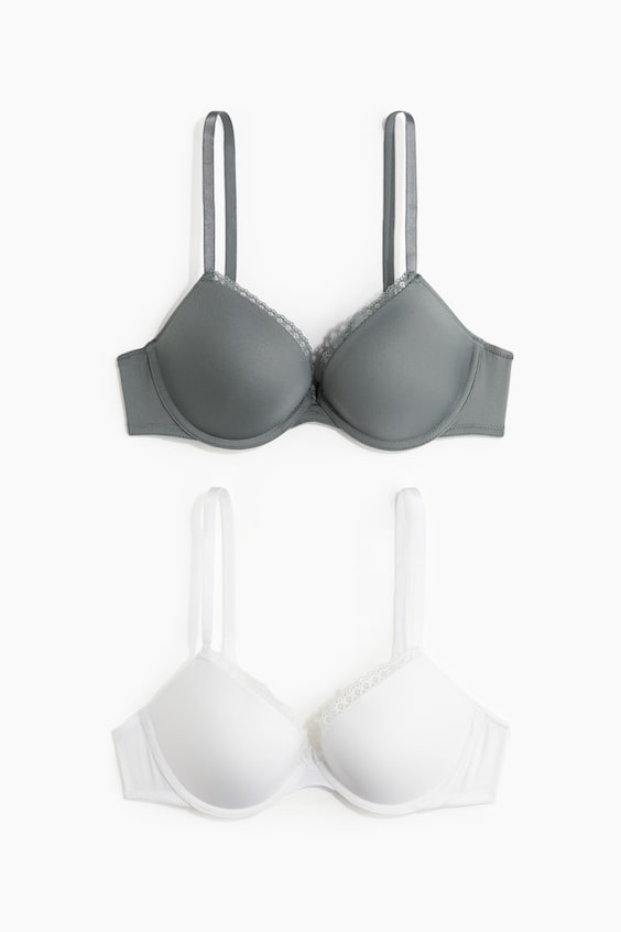 Women's Gray-green/white 2-pack Microfiber Push-up Bras | H&M US