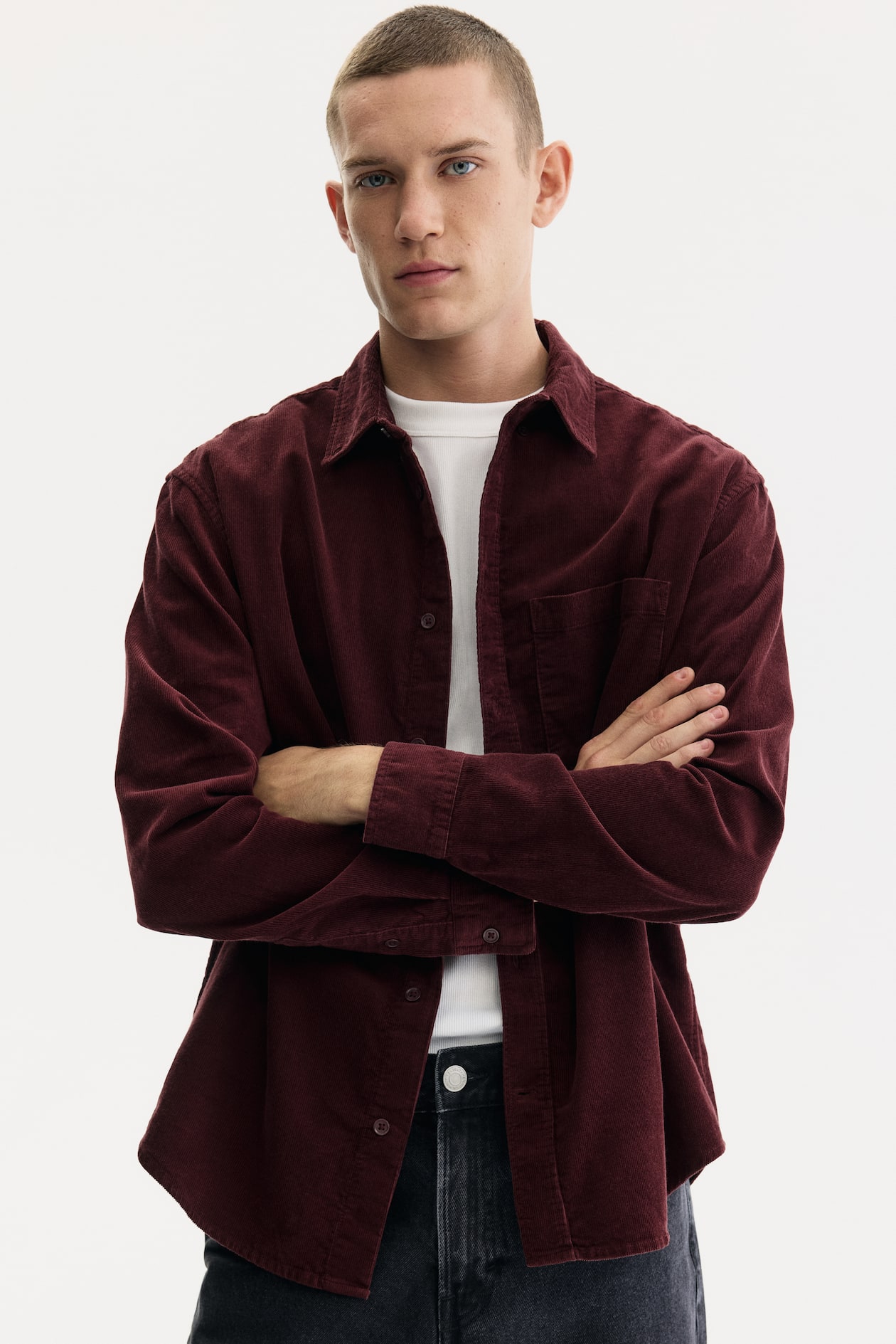 Camisa em bombazina Regular Fit - Burgundy - HOMEM | H&M PT