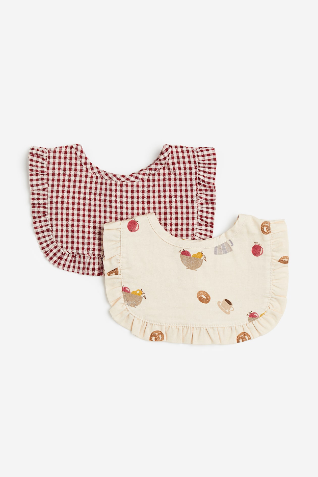 Dark red/checked 2-pack Ruffle-trimmed Bibs for kids | H&M CA