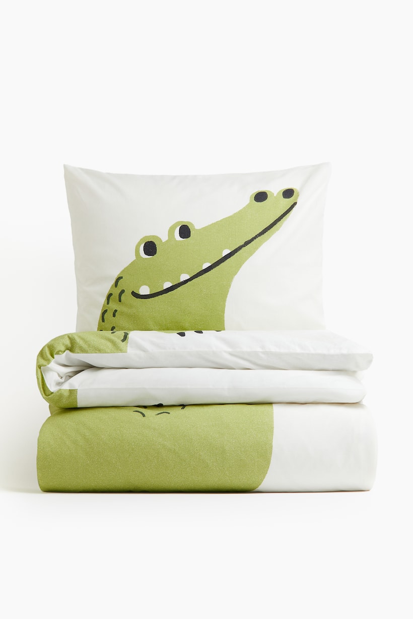 White/crocodile Printed Twin Duvet Cover Set at H&M Home | H&M US