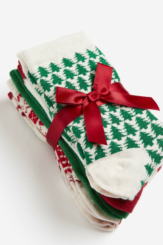 5-pack Socks - Cream/fir trees - Ladies | H&M US