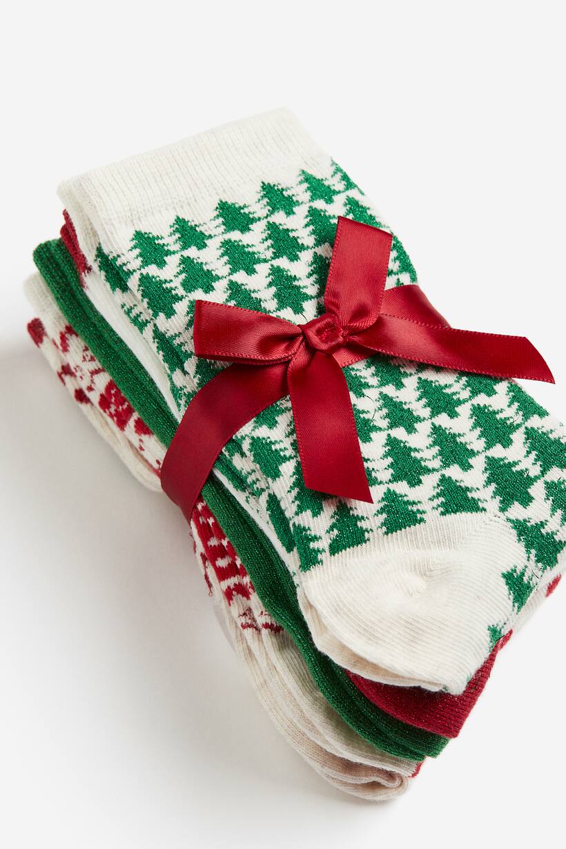5-pack Socks - Cream/fir trees - Ladies | H&M US