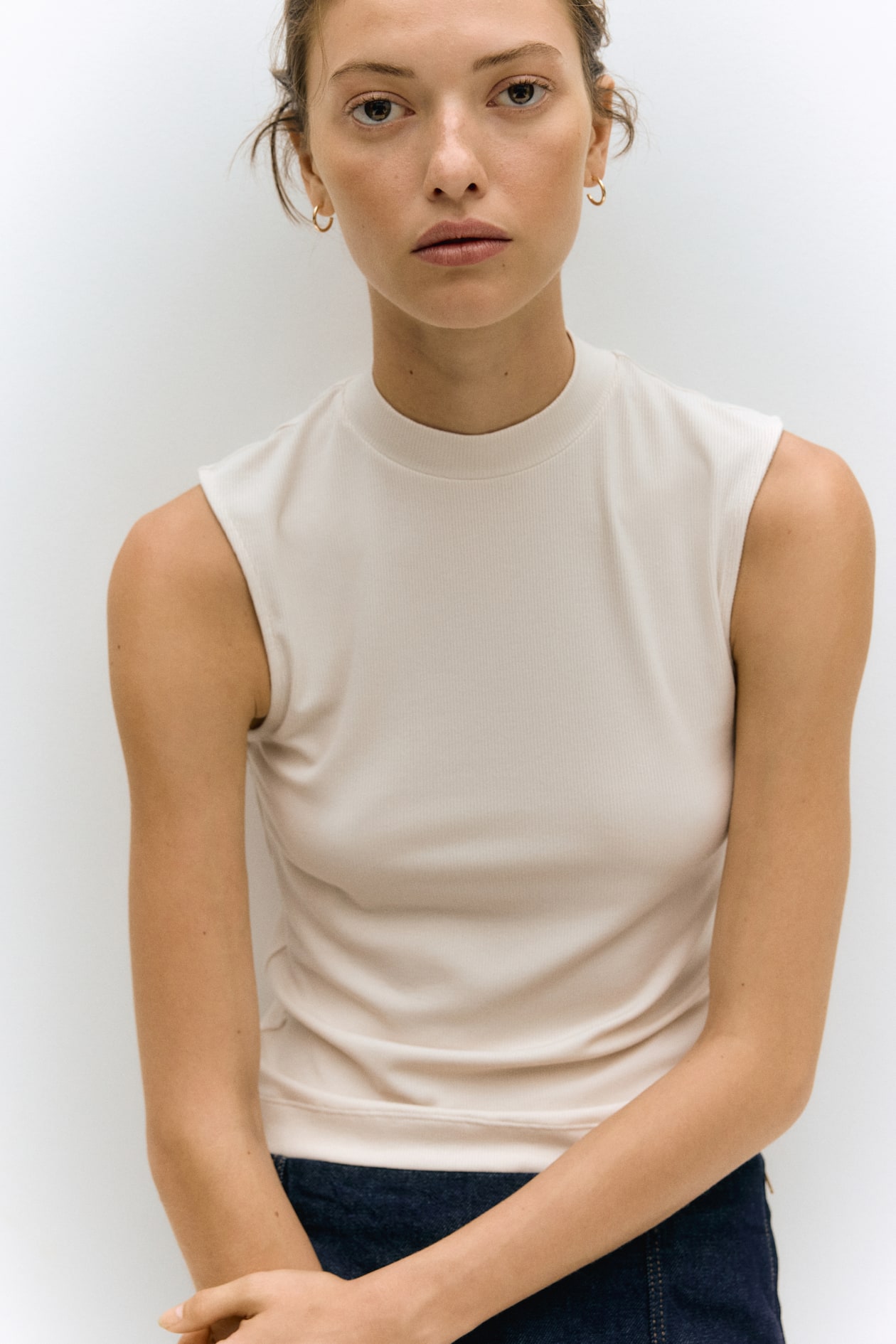 Women's Cream Tank Top with Stand-Up Collar | H&M US