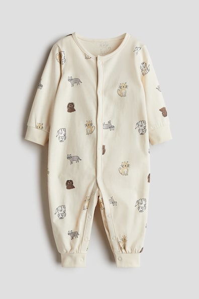 Patterned sleepsuit - Light beige/Animals - Kids | H&M MY