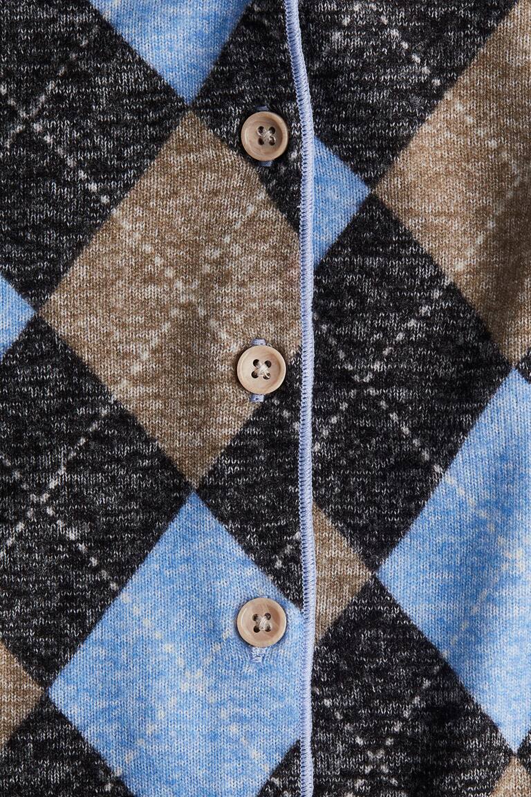Women's Dark gray/argyle-patterned Short Fine-Knit Cardigan | H&M US
