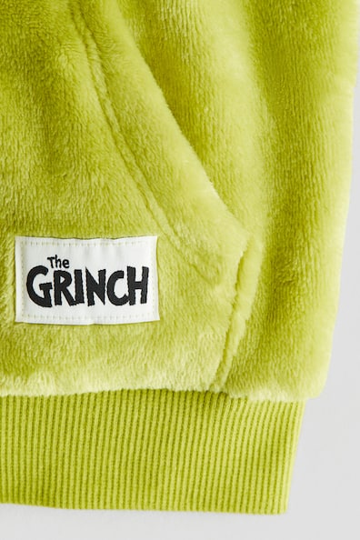 Green/The Grinch Embroidered-Motif Pile Hoodie for kids | H&M US