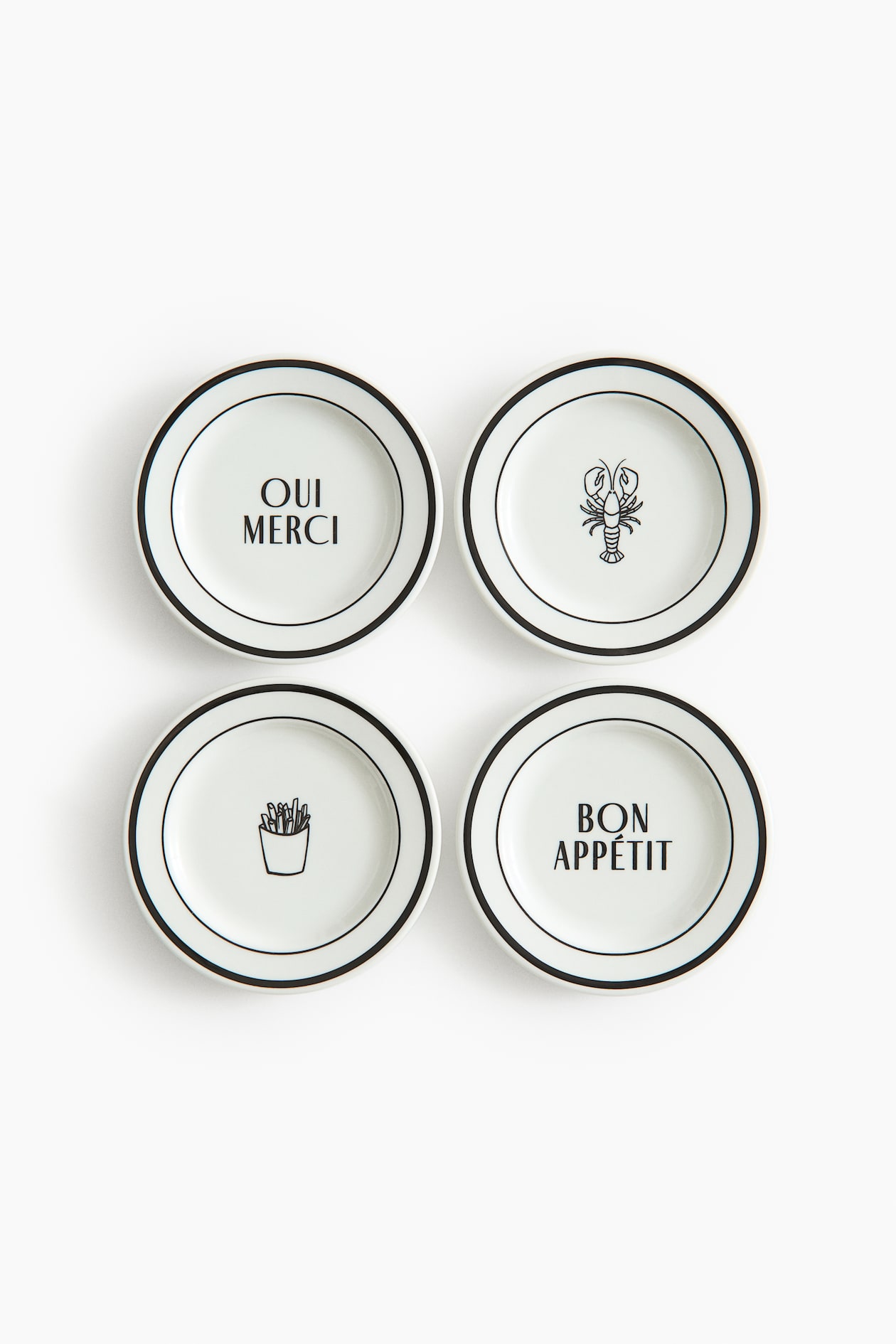 Black/Oui Merci 4-Pack Small Porcelain Plates at H&M Home | H&M CA