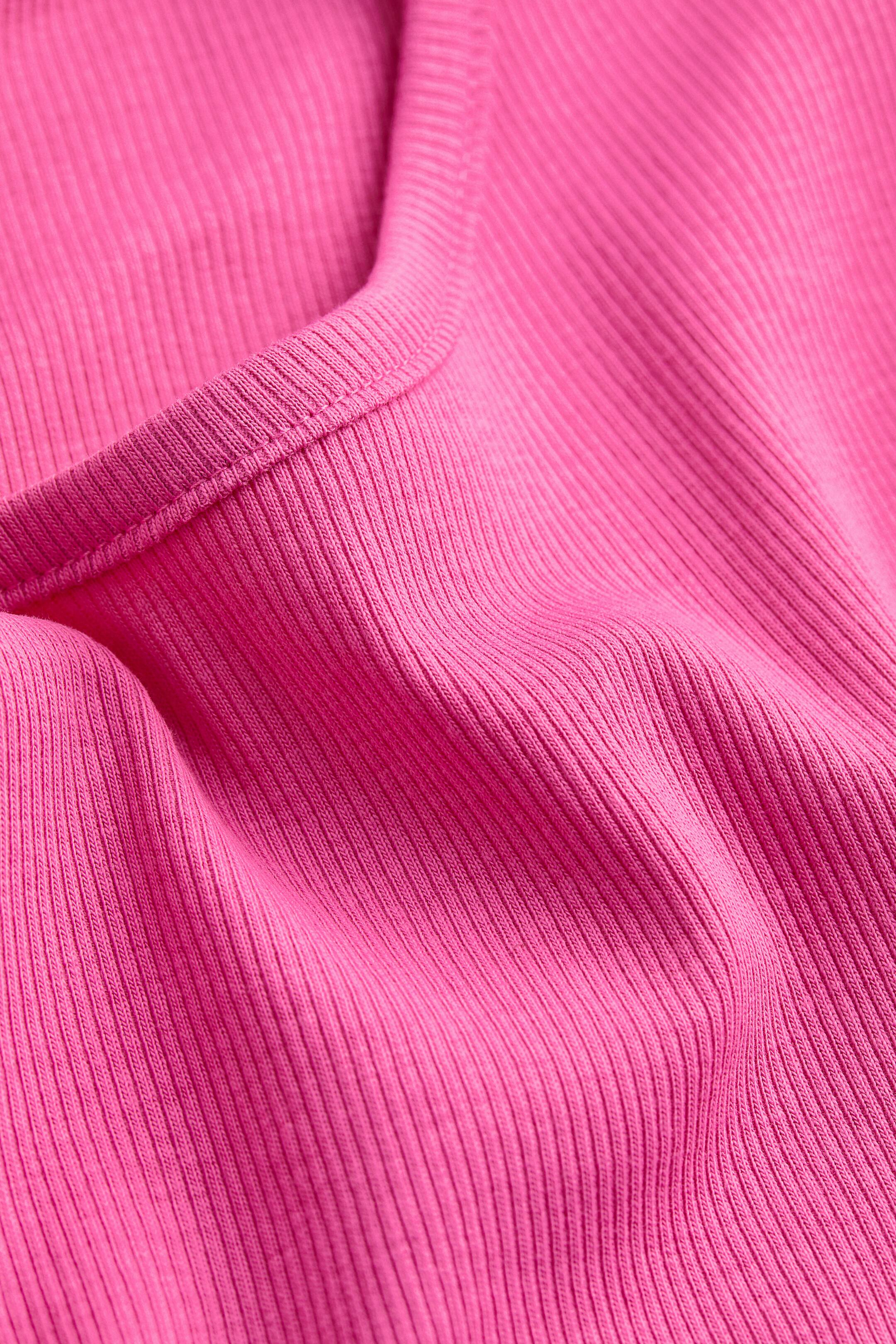 Ribbed Crop Top - Round Neck - Short sleeve - Cerise - Ladies | H&M CA