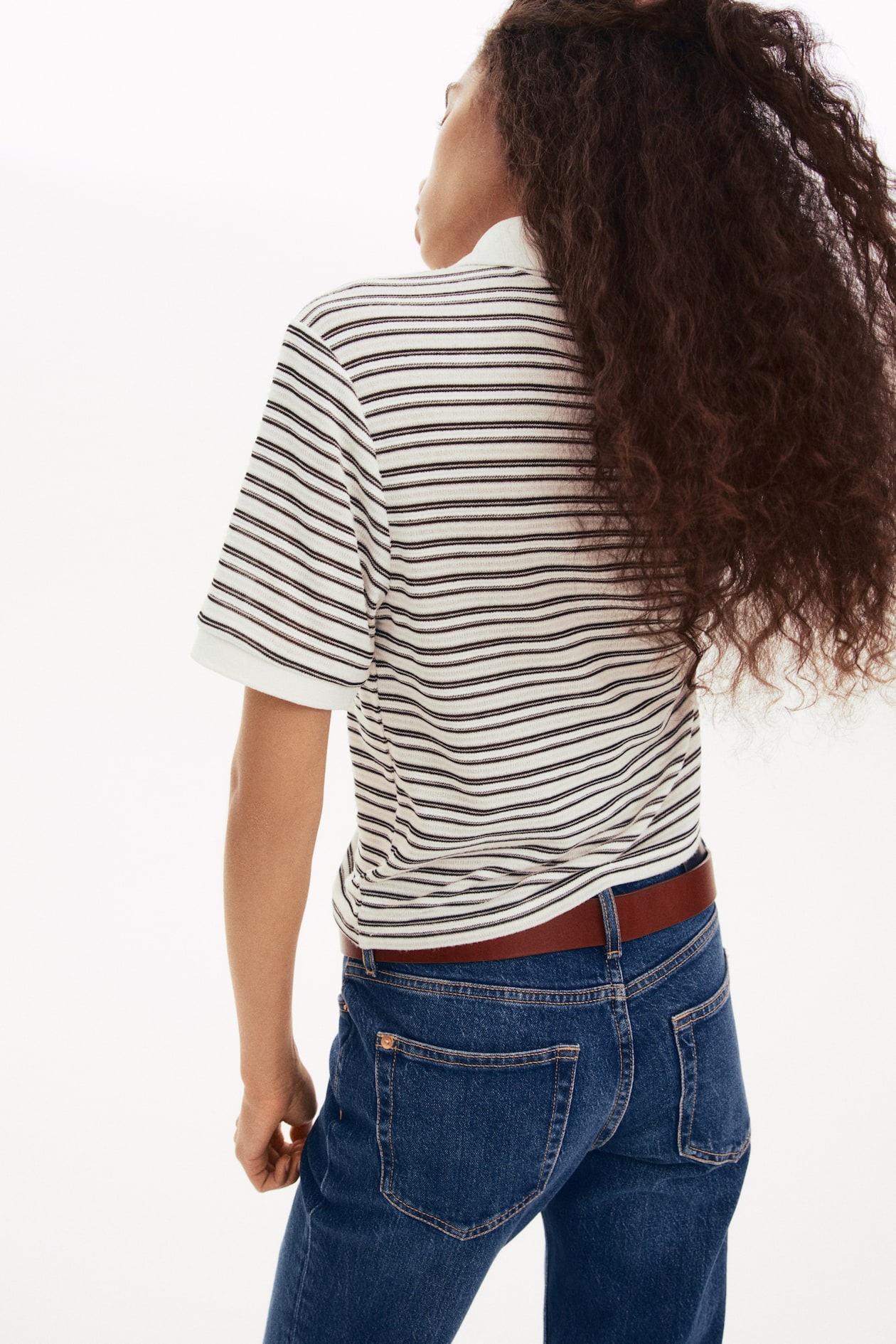 ファインニットポロシャツ - ホワイト／ボーダー - レディース | H&M JP