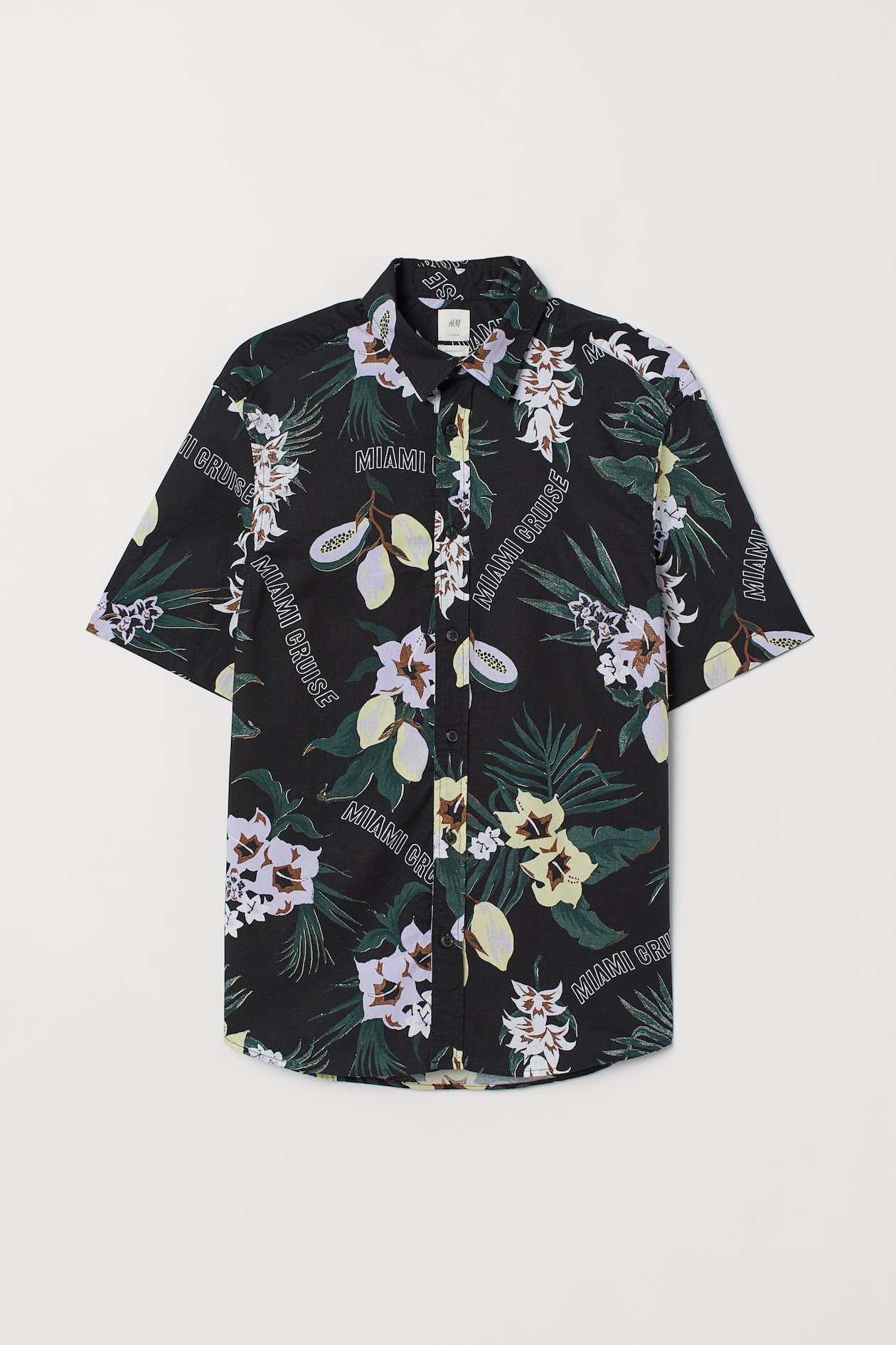 Cotton shirt Regular Fit - Short sleeve - Black/Patterned - Men | H&M GB